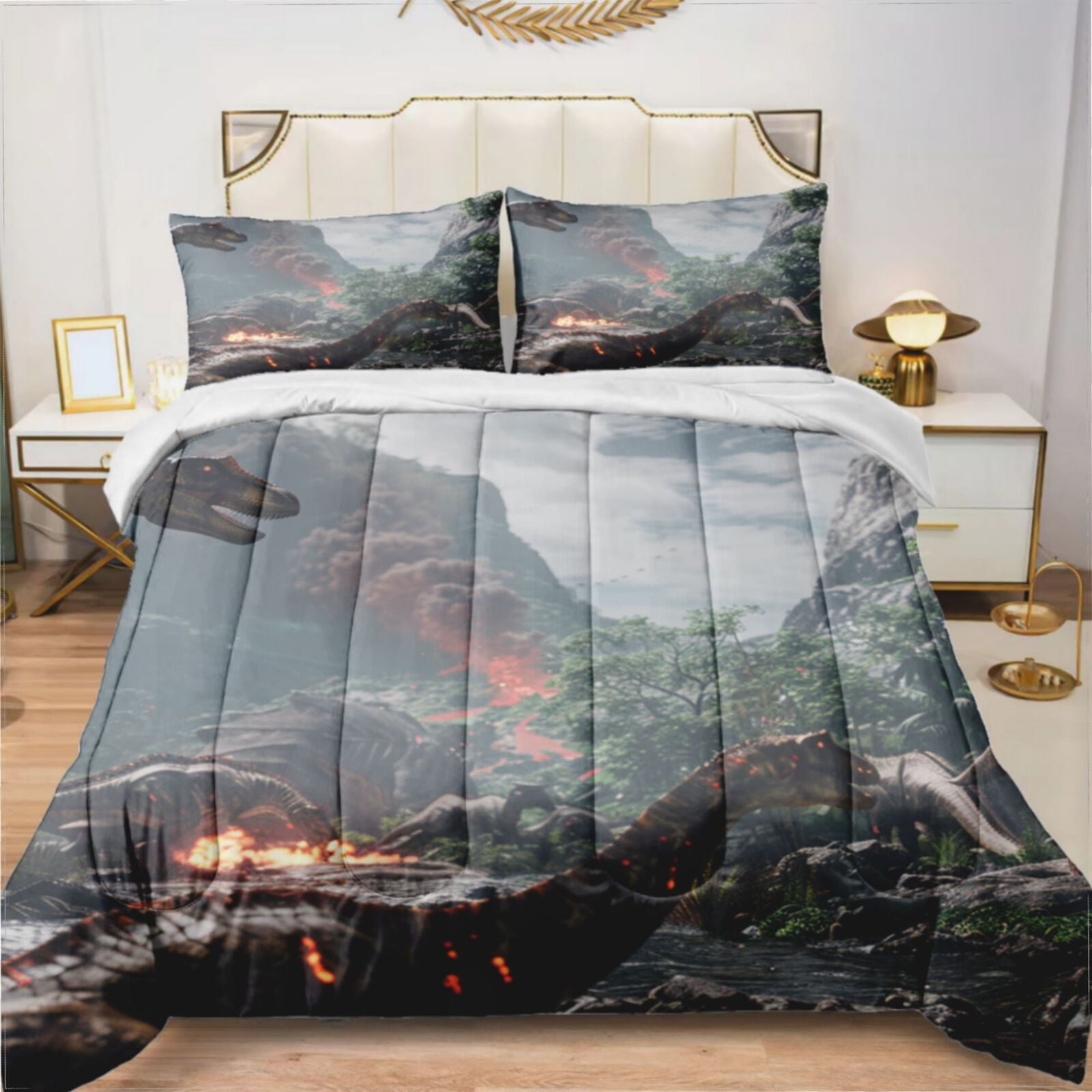 Large Dinosaurs And A River With A Volcano (270) Comforter Set With 2 ...