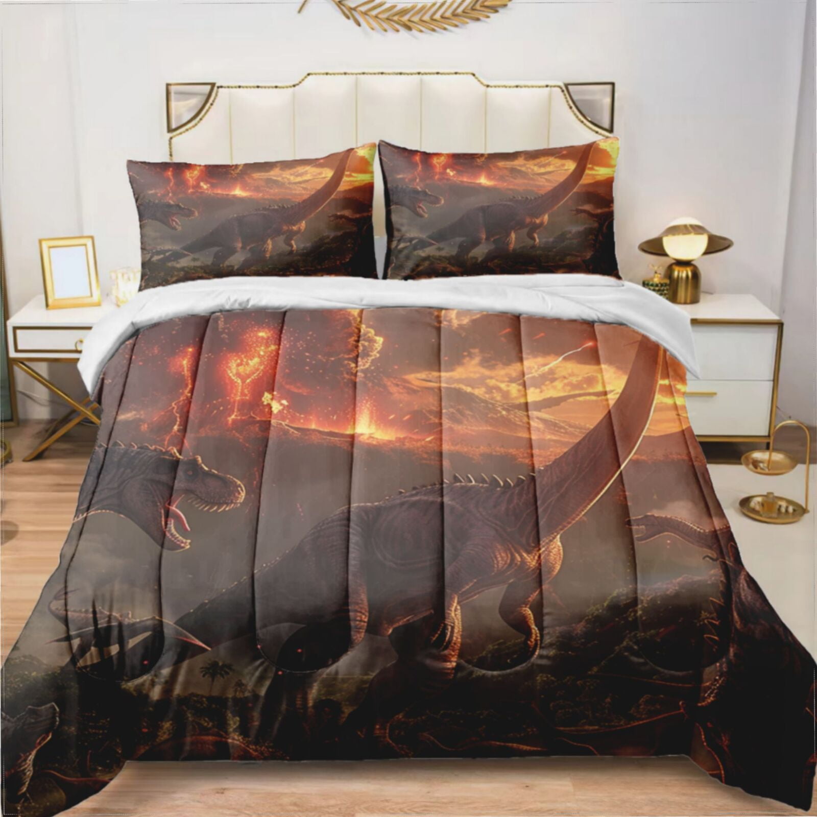 Large Dinosaurs And A River With A Volcano (276) Comforter Set With 2 ...