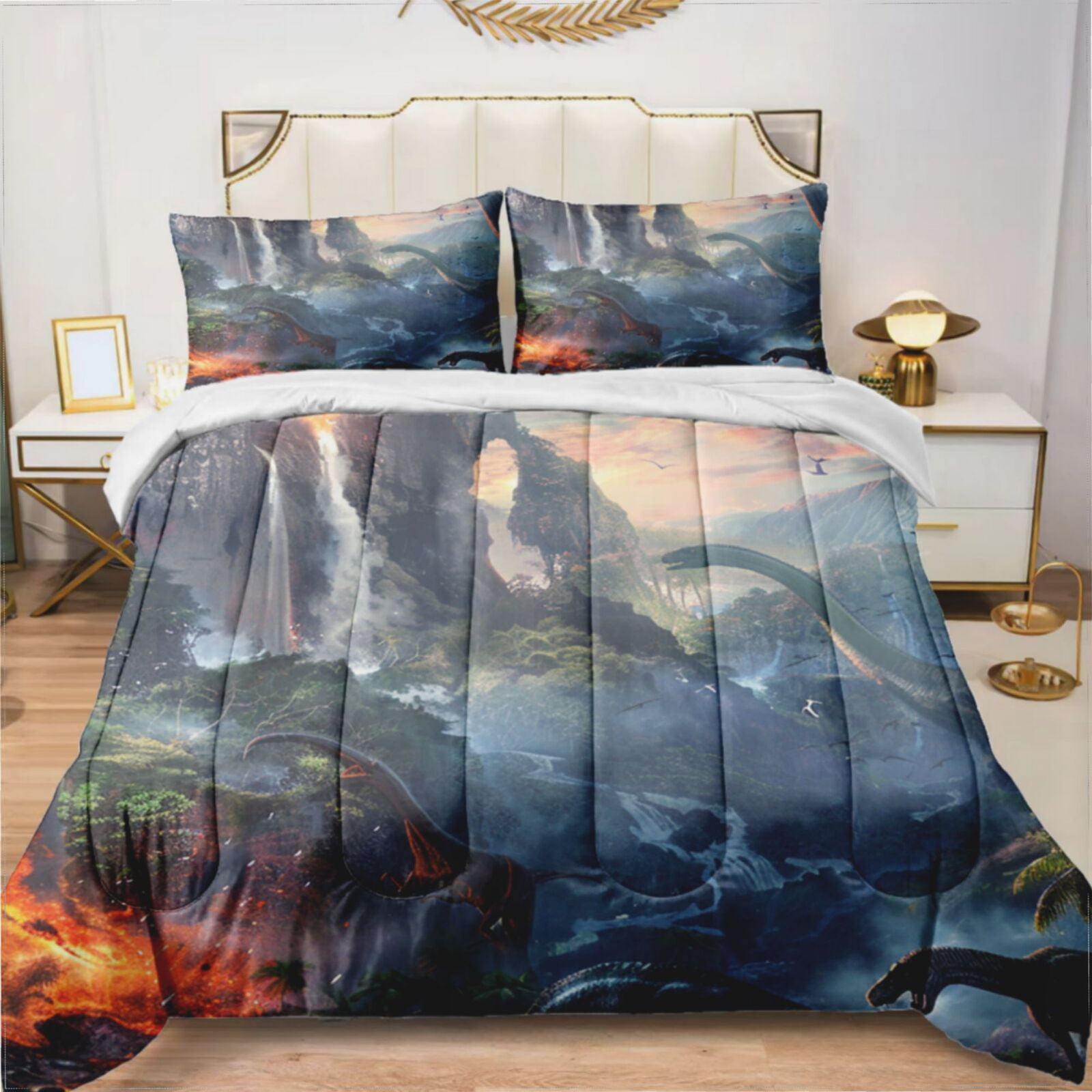 Large Dinosaurs And A River With A Volcano (278) Comforter Set With 2 ...
