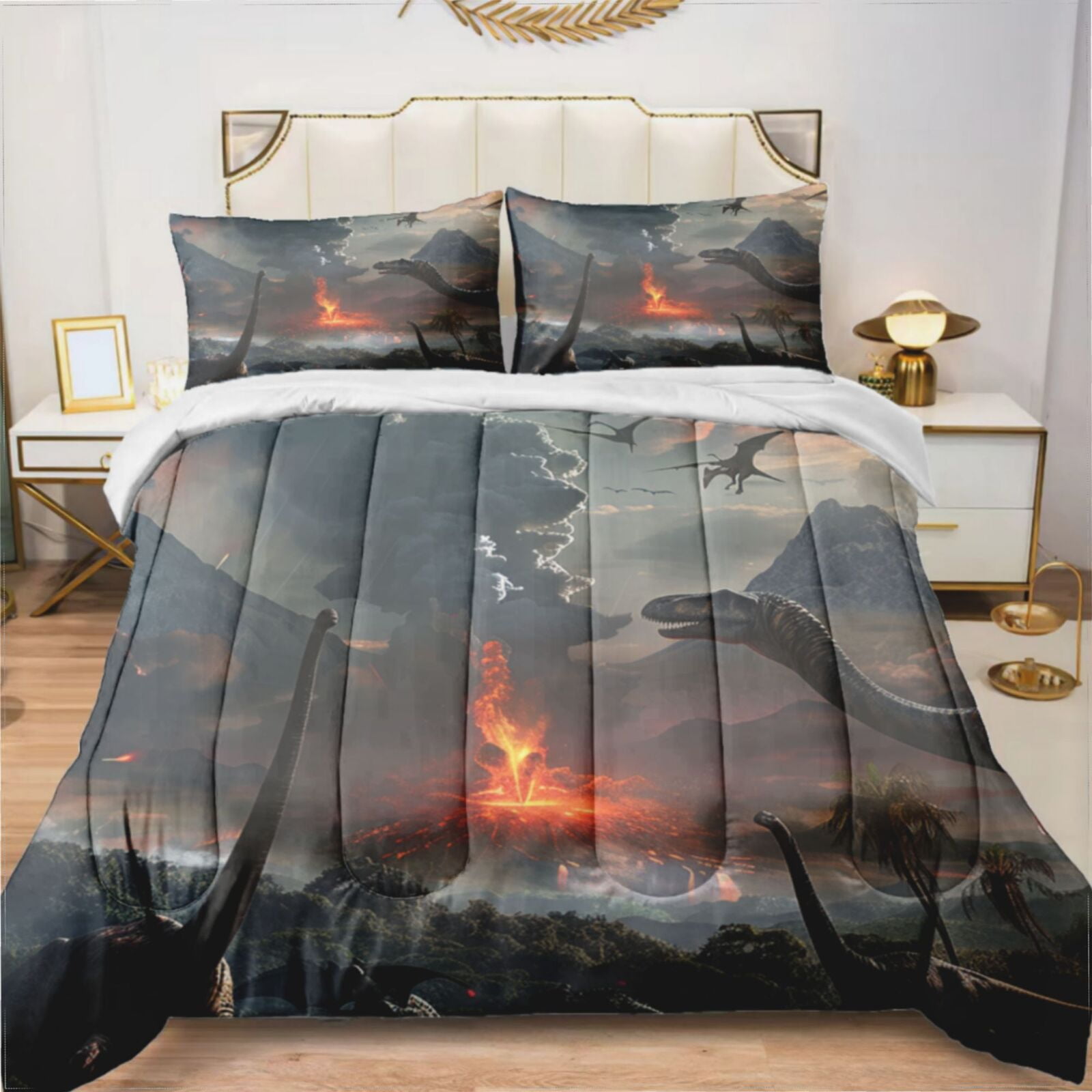 Large Dinosaurs And A River With A Volcano (33) Comforter Set With 2 ...