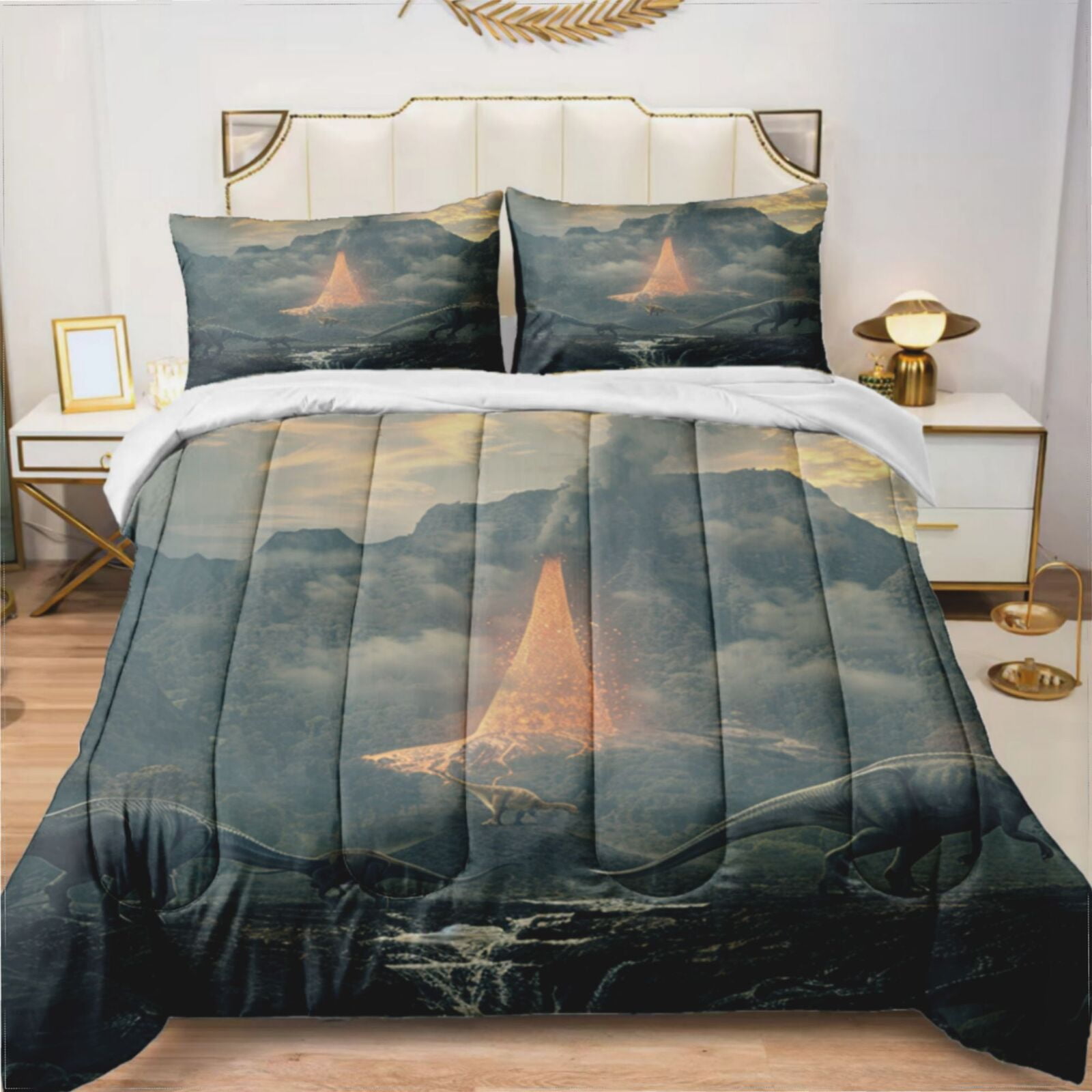 Large Dinosaurs And A River With A Volcano (38) Comforter Set With 2 ...