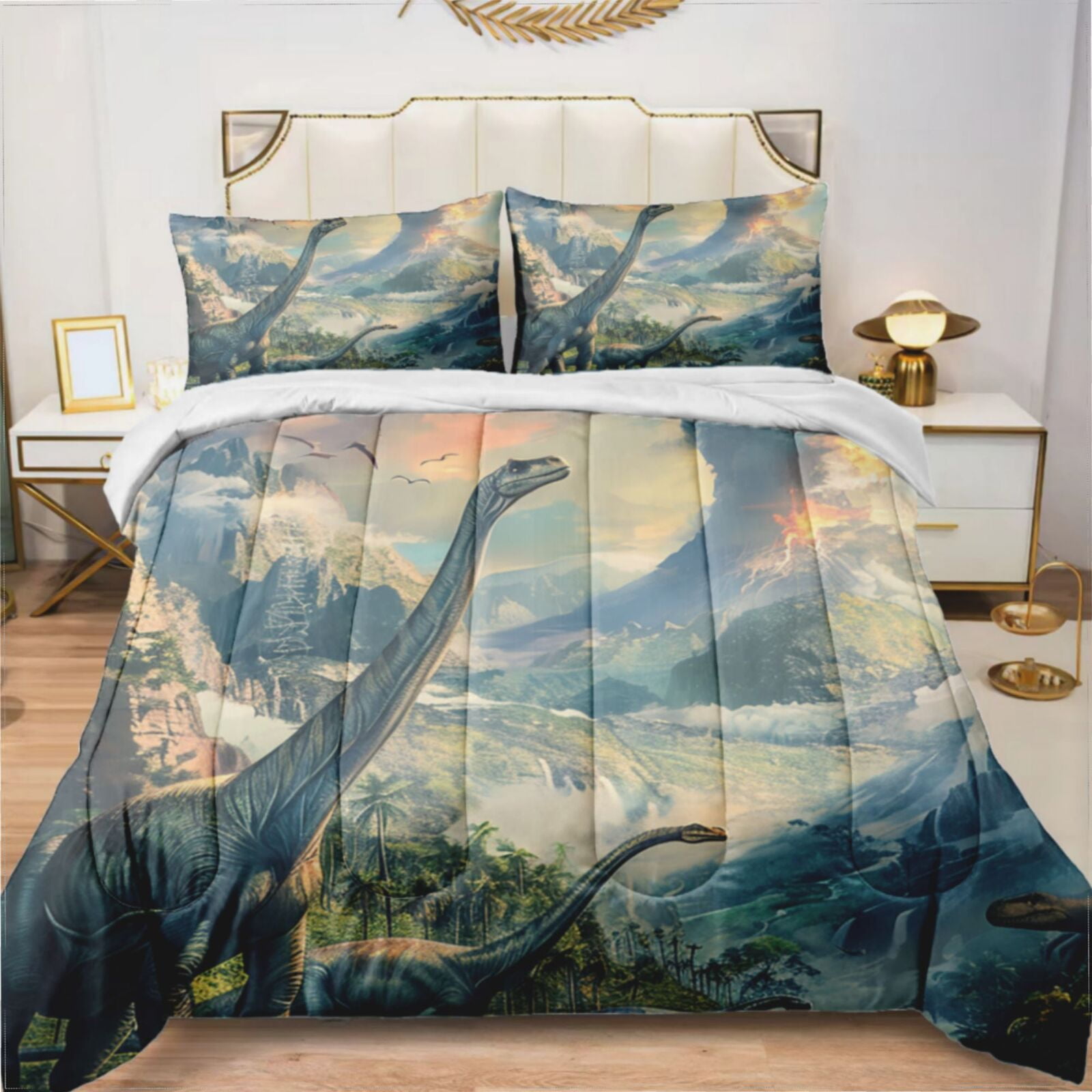 Large Dinosaurs And A River With A Volcano (46) Comforter Set With 2 ...