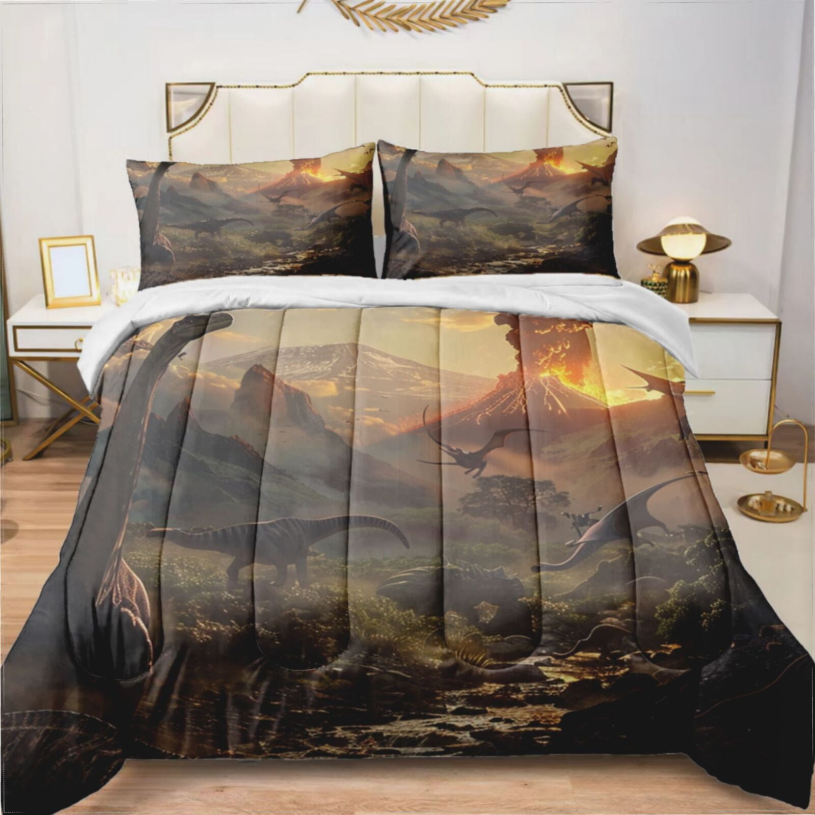 Large Dinosaurs And A River With A Volcano (51) Comforter Set With 2 ...