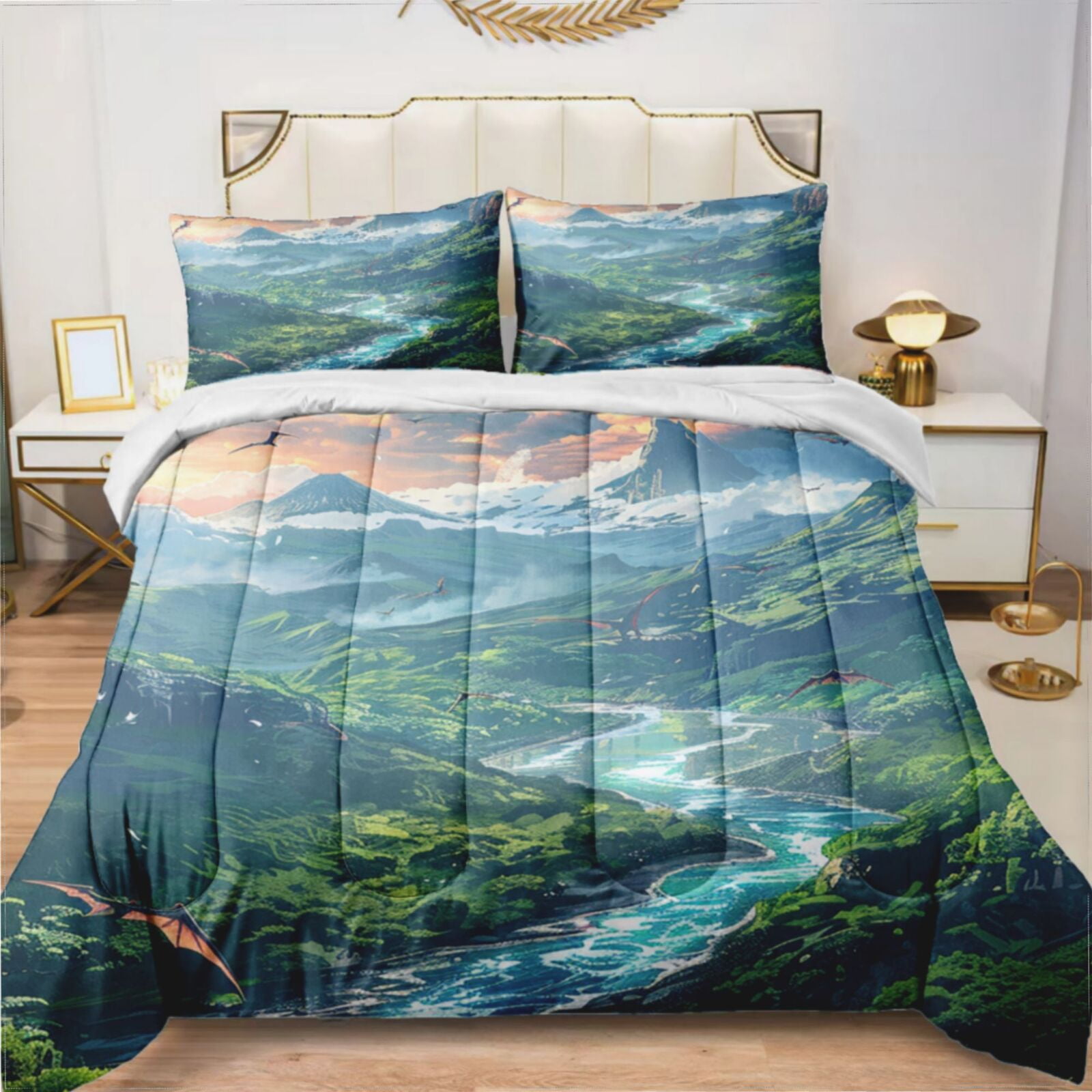 Large Dinosaurs And A River With A Volcano (7) Comforter Set With 2 ...