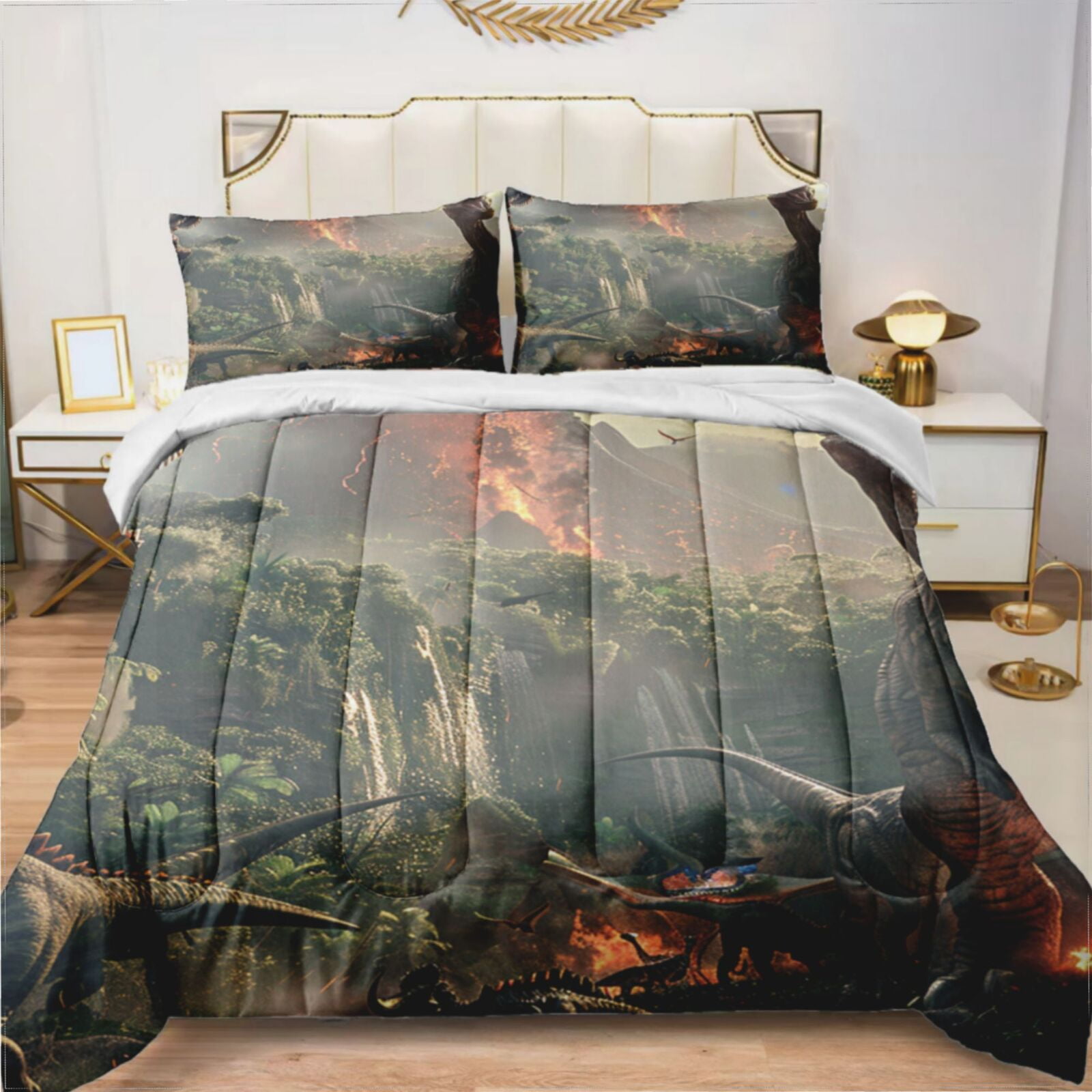 Large Dinosaurs And A River With A Volcano (71) Comforter Set With 2 ...