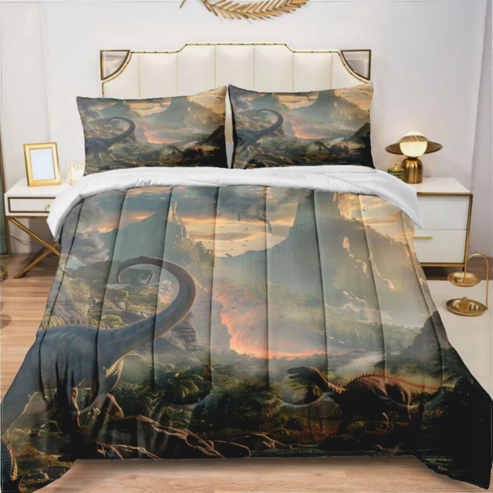Large Dinosaurs And A River With A Volcano (74) Comforter Sets For ...