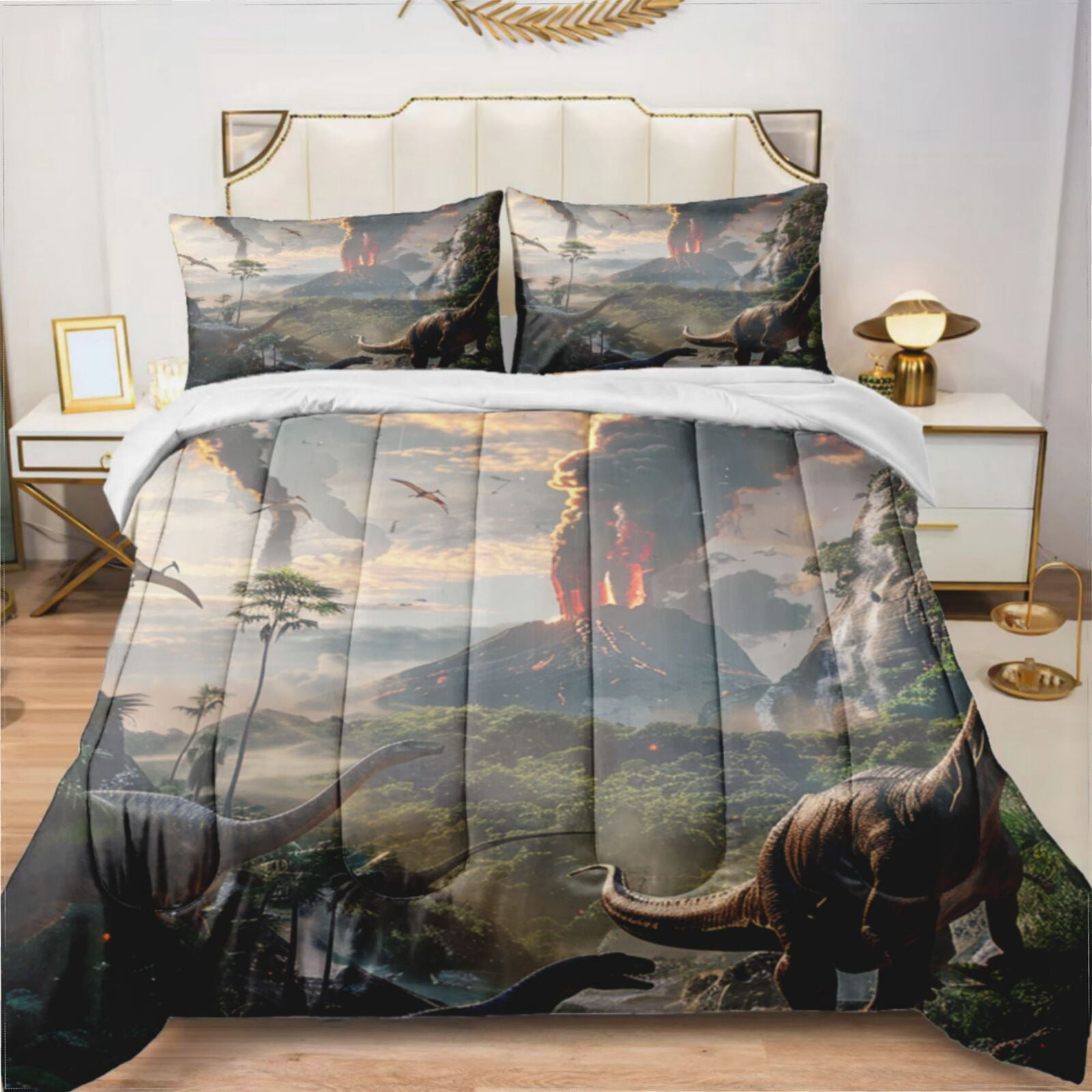 Large Dinosaurs And A River With A Volcano (75) Comforter Sets For ...