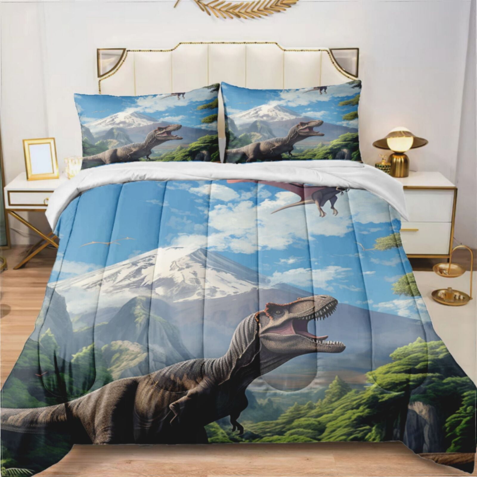 Large Dinosaurs And A River With A Volcano (9) Comforter Set With 2 ...