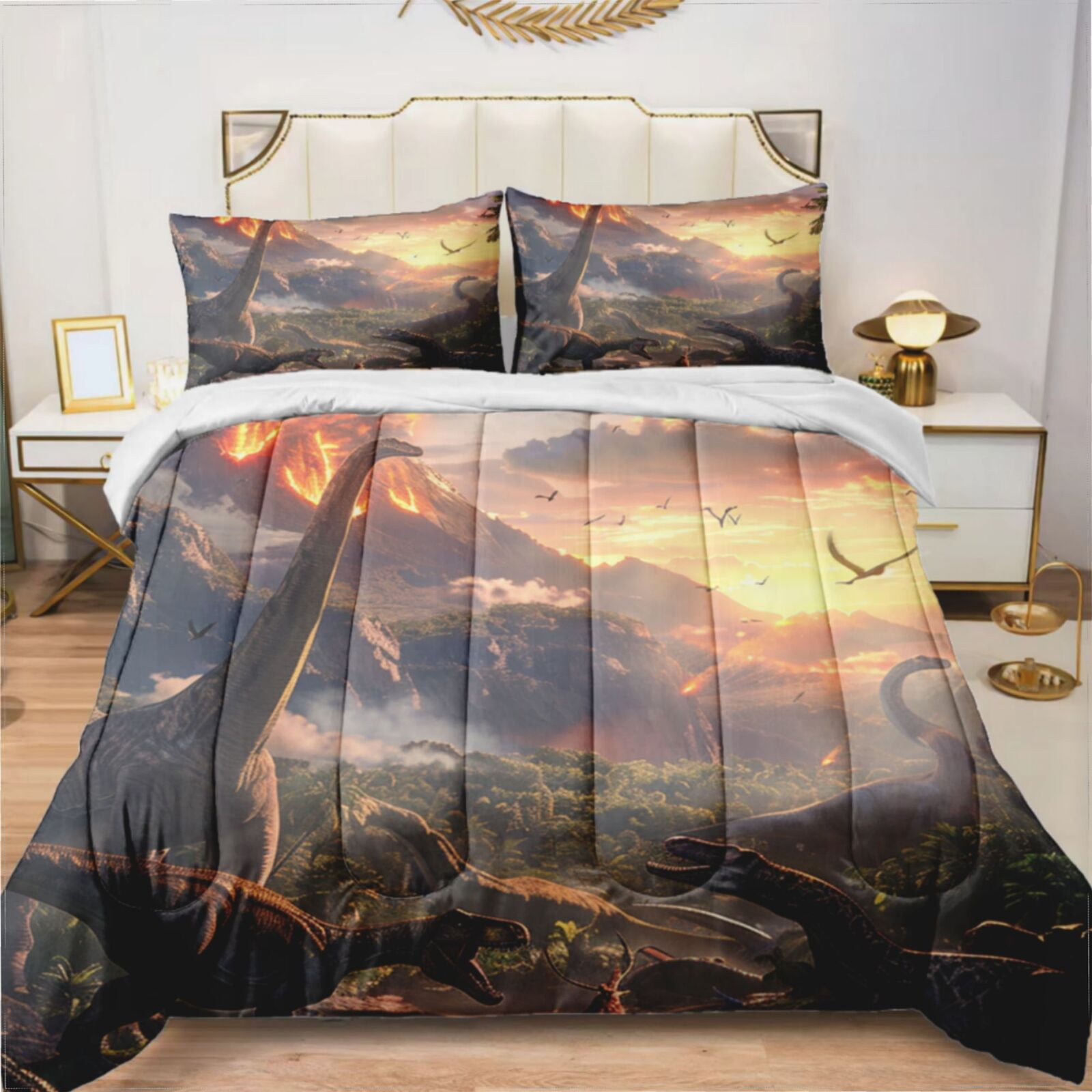 Large Dinosaurs And A River With A Volcano (9) Comforter Set With 2 ...