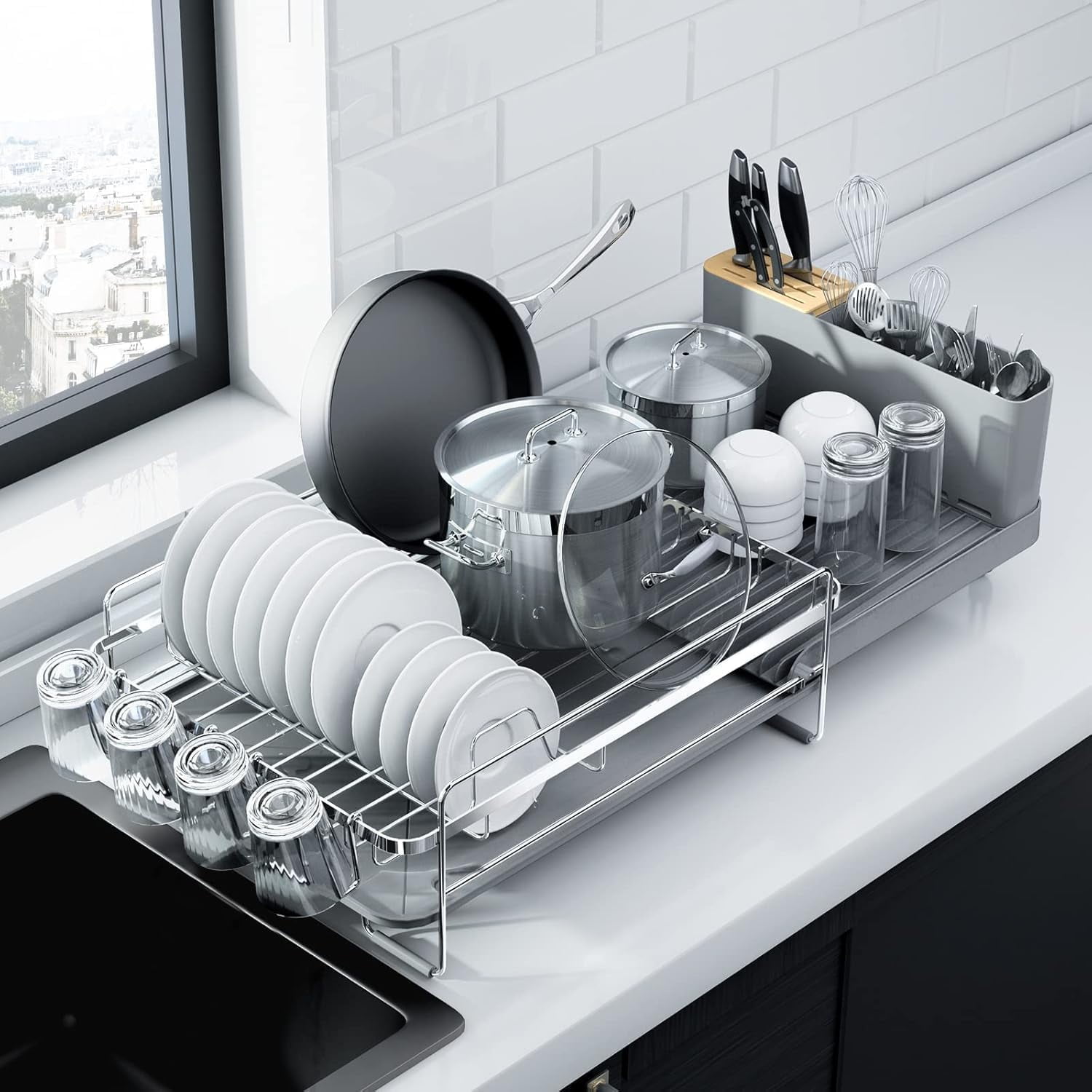 Large Dish Drainer - Retractable Dish Rack, Multi-purpose Dish Rack for ...