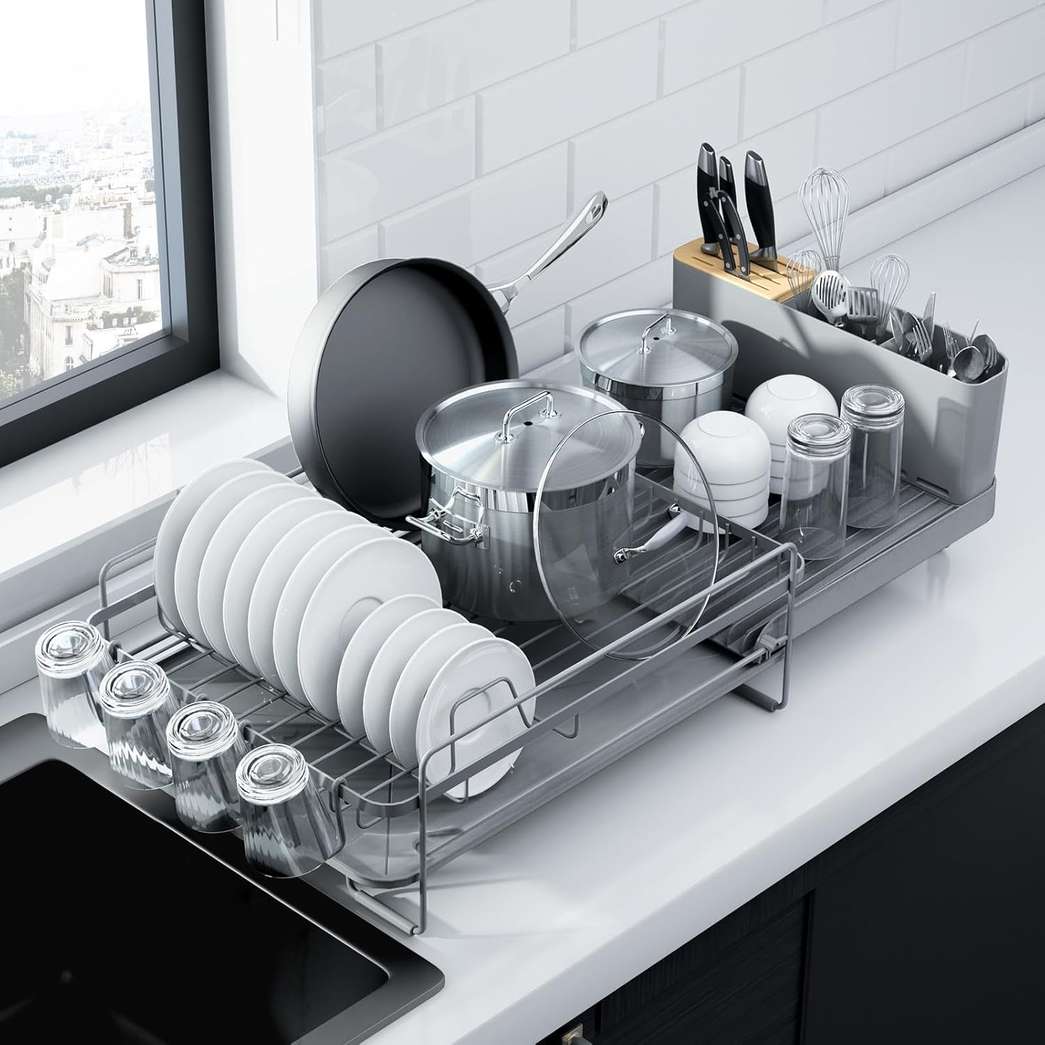 Large Dish Drainer - Retractable Dish Rack, Multi-purpose Dish Rack for ...