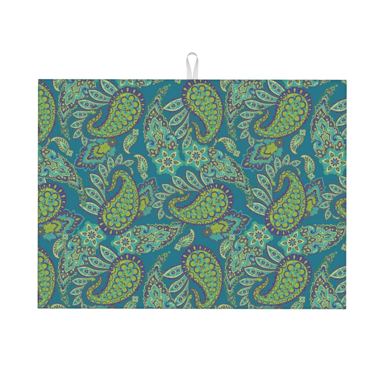 Large Dish Drying Mats for Kitchen Counter - Paisley Pattern Green ...
