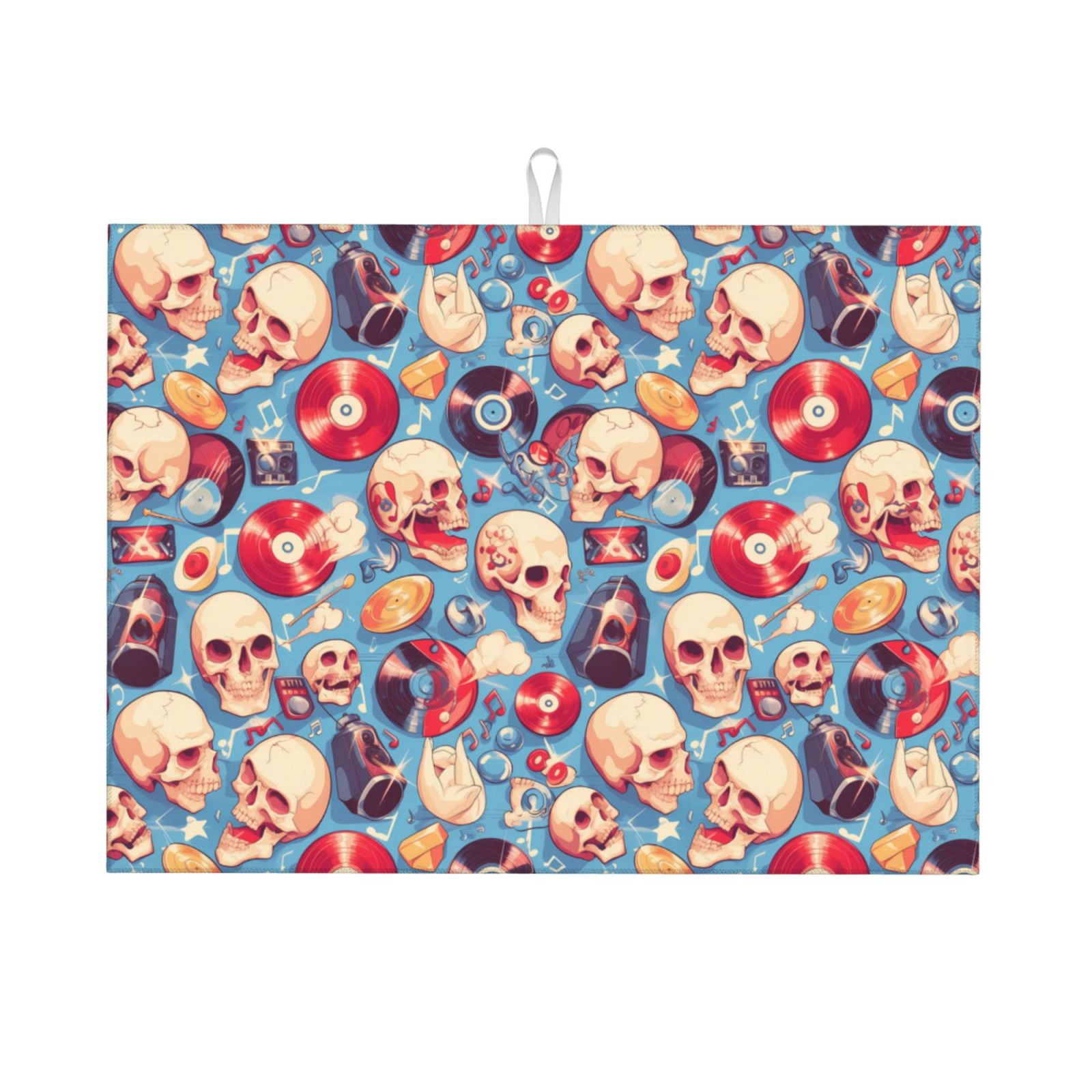 Large Dish Drying Mats for Kitchen Counter - music Skull record Retro ...