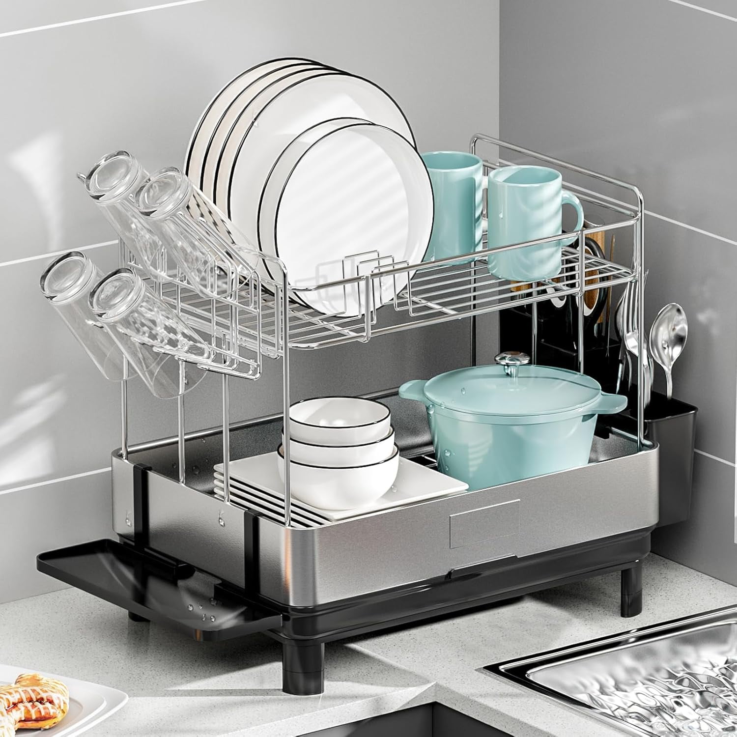 Large Dish Drying Rack, 2 Tier Stainless Steel Dish Rack for Kitchen ...