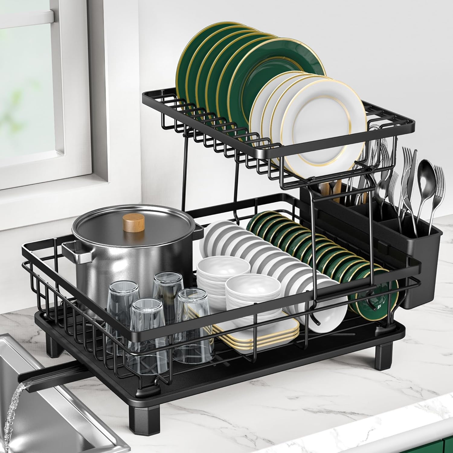 Large Dish Drying Rack, 2-Tier Stainless Steel Dish Racks for Kitchen ...
