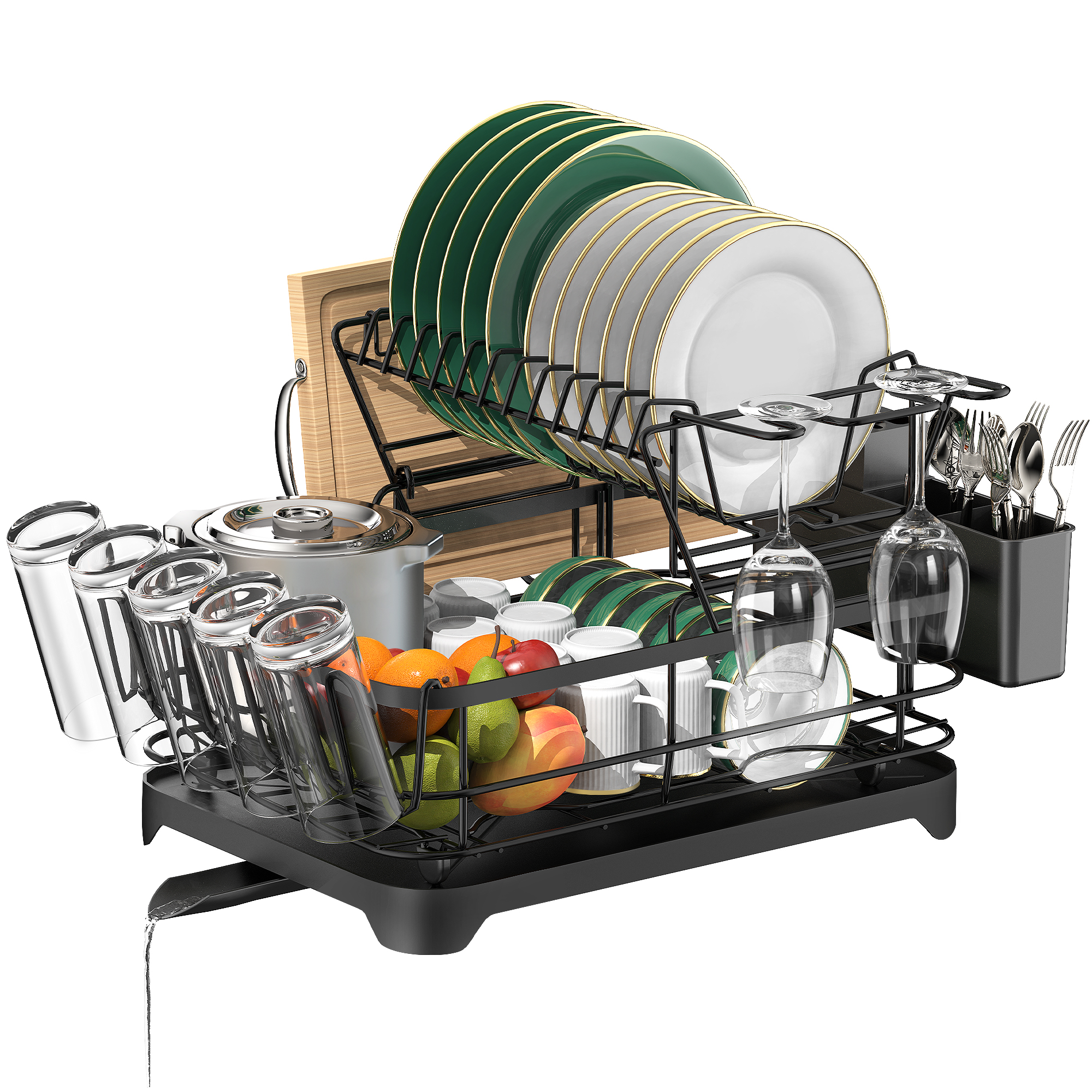 Kogiio Kitchen Stainless Steel Dish Cup Drying Rack Holder 2-Tier Dish ...