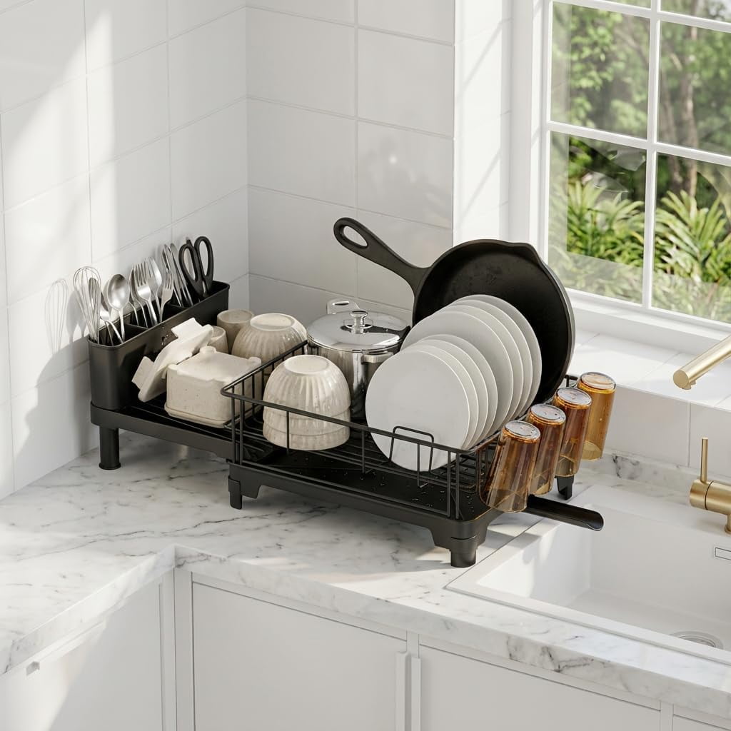 Large Dish Drying Rack with Drainboard - Expandable Dish Racks for ...