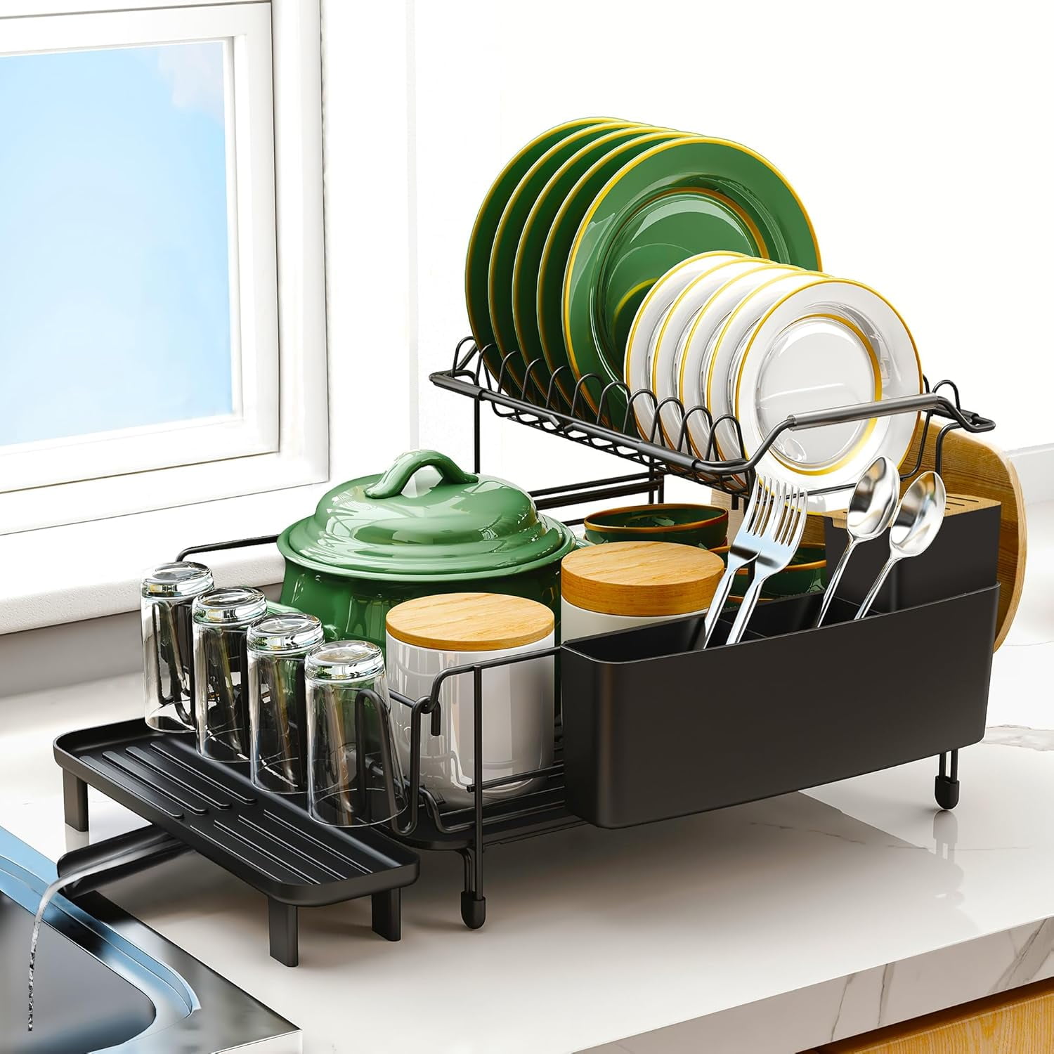 Large Dish Drying Rack with Drainboard Set, Stainless Steel Detachable ...
