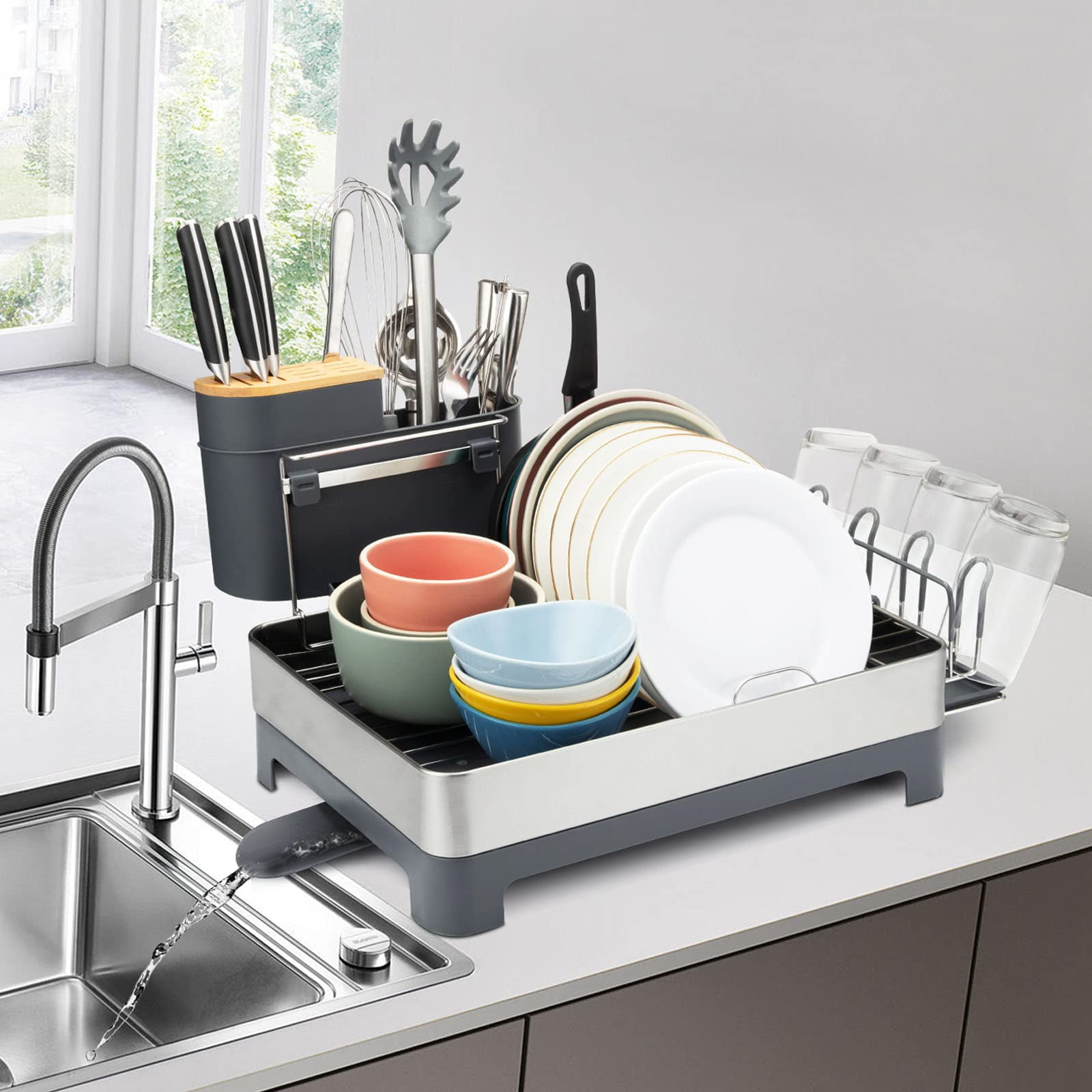 Large Dish Drying Rack Drainboard Set, Stainless Steel Dish Racks with ...