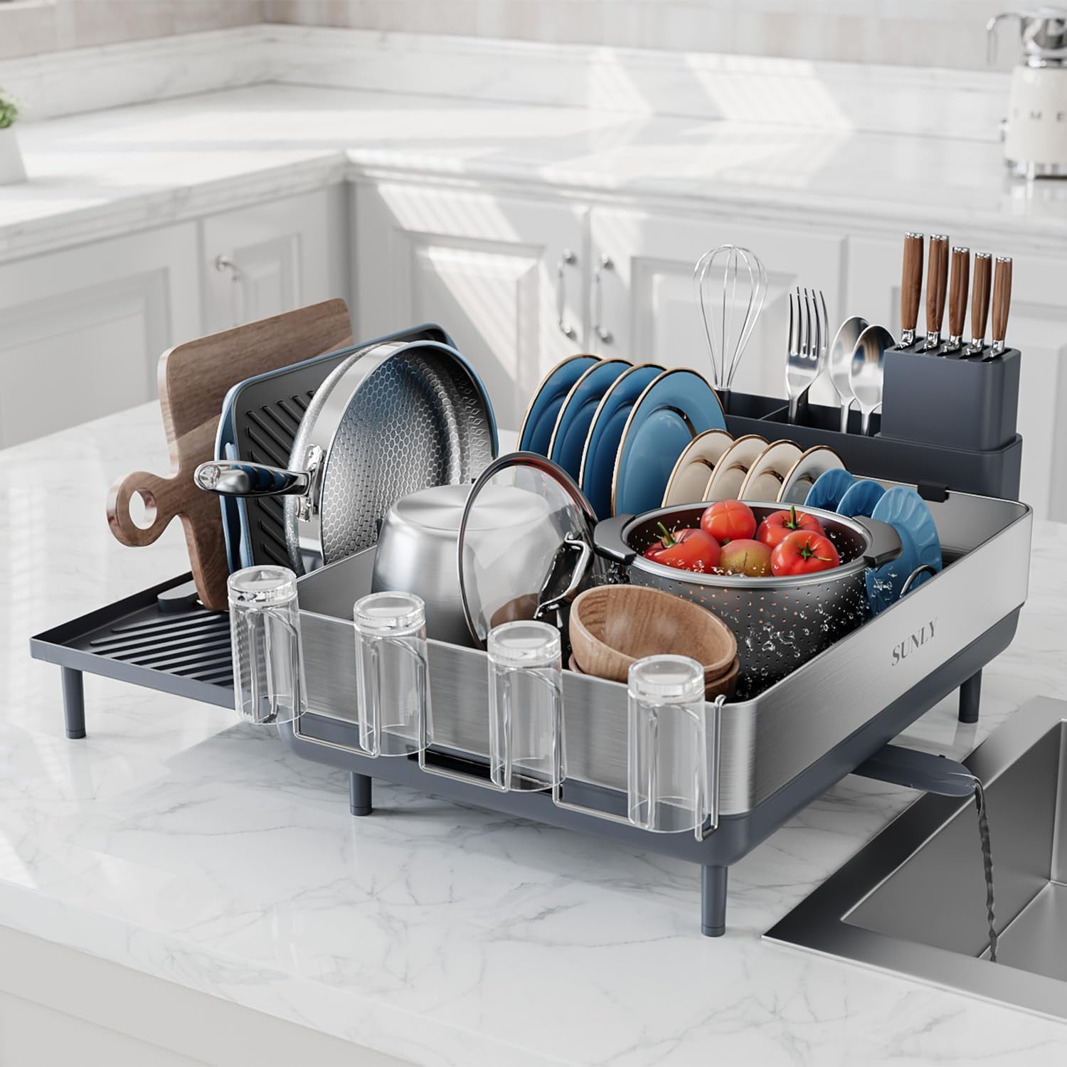 Large Dish Drying Rack, Expandable Dish Rack for Kitchen Countertops ...