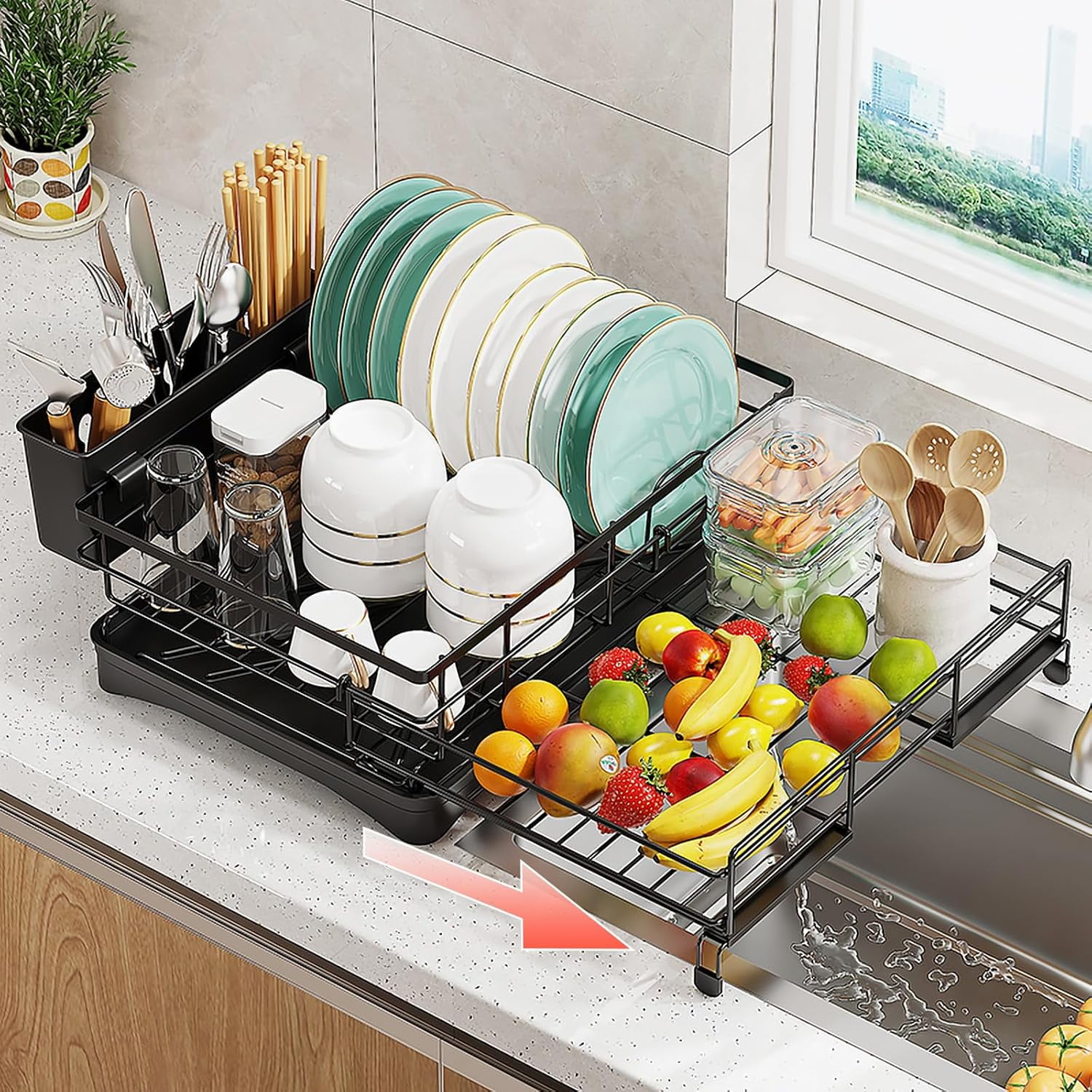 Large Dish Drying Rack - Expandable Dish drainers for Kitchen Counter ...