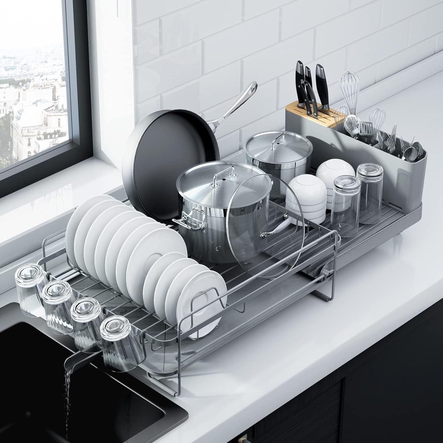 Large Dish Drying Rack - Extendable Dish Rack, Multifunctional Dish ...