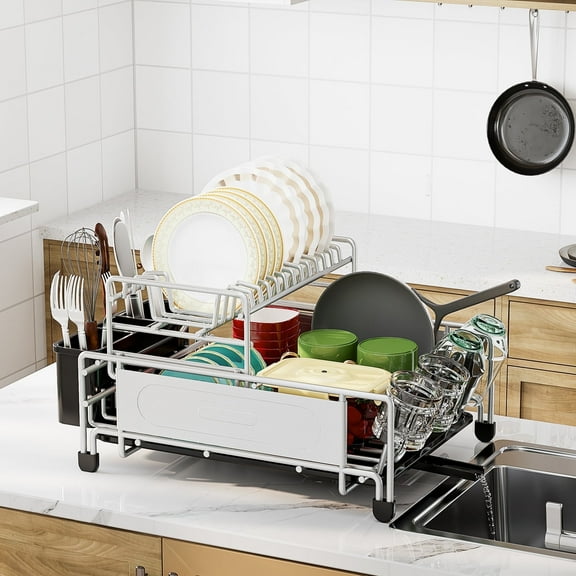 2-Tier Dish Drying Rack with Drain Board,Large Dish Drying Rack for ...