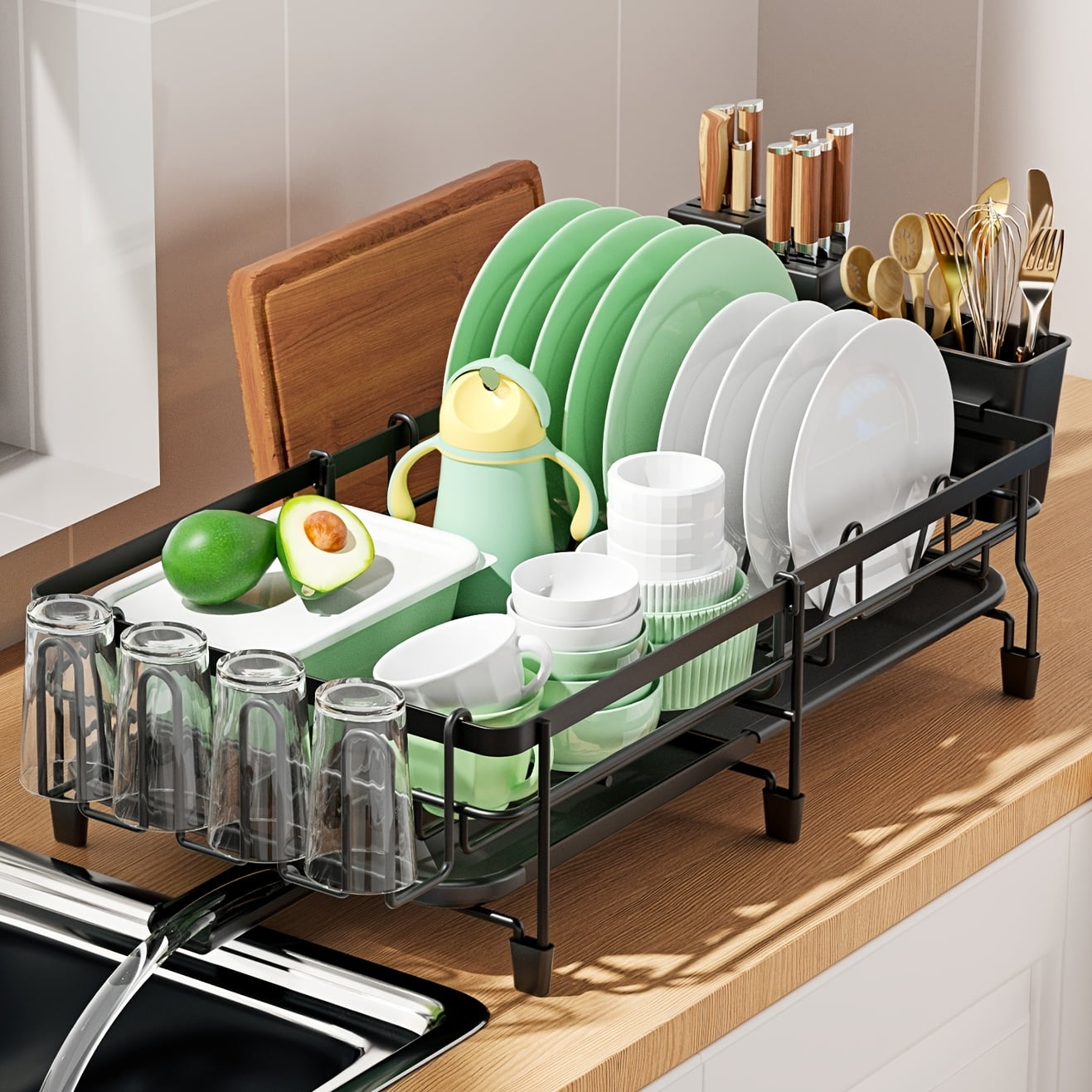 Large Dish Drying Rack for Kitchen Counter, Expandable Dish Drying Rack ...