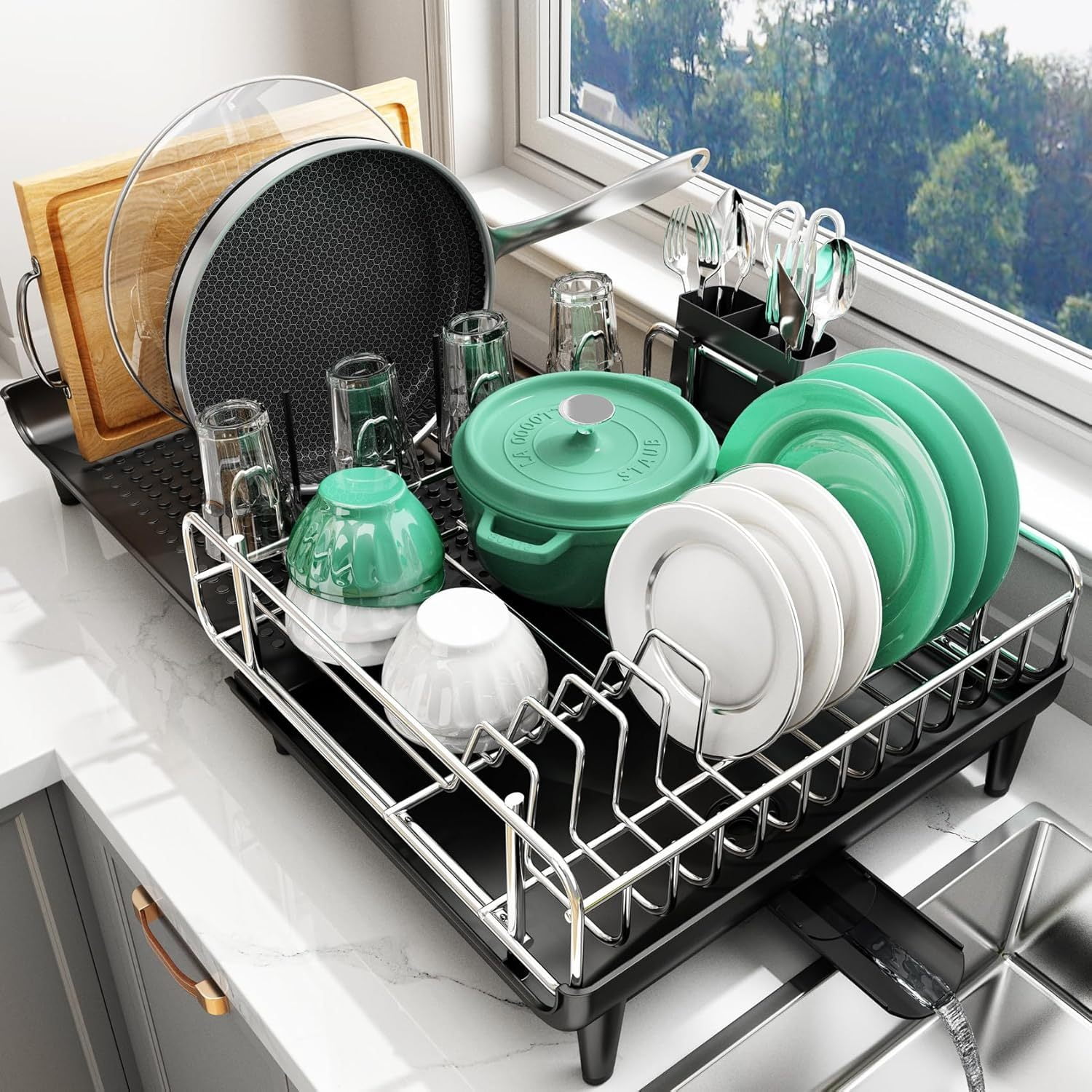 Large Dish Drying Rack for Kitchen Counter Extendable Dish Rack with ...