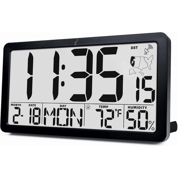 Large Display Digital Wall Clock, Battery Operated with Temperature ...
