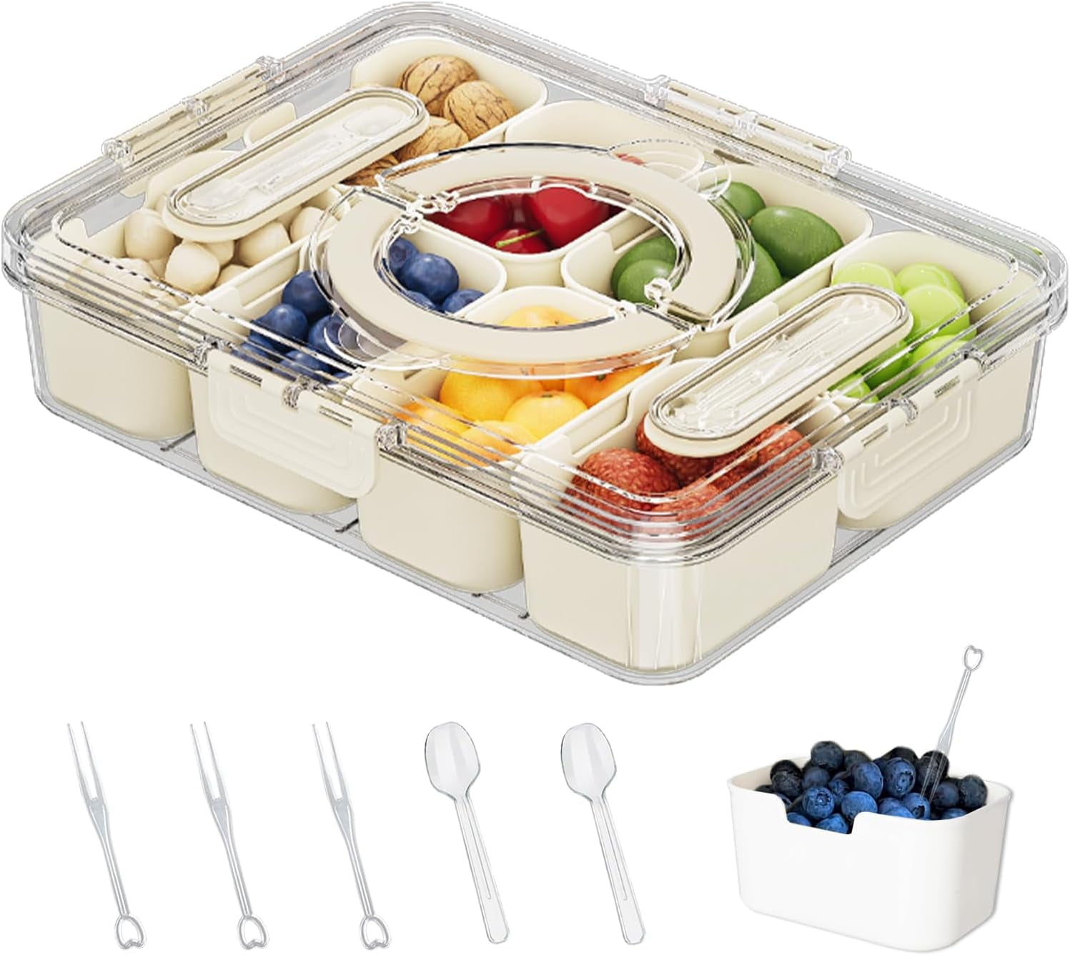 Large Divided Serving Tray with lid and handle Travel snack container ...