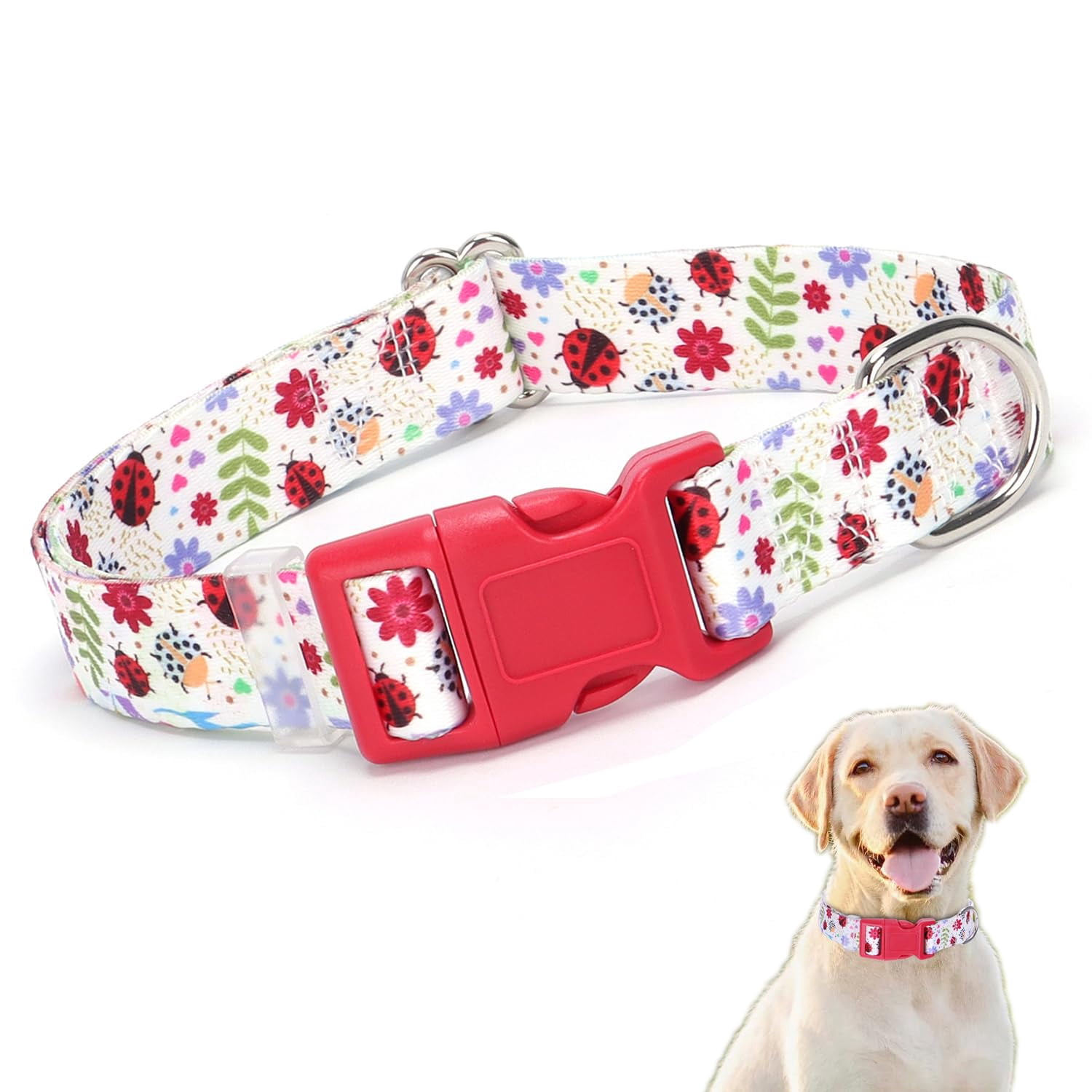 Large Dog Collar Girl, Pretty Flower Pattern Design Quick Release ...