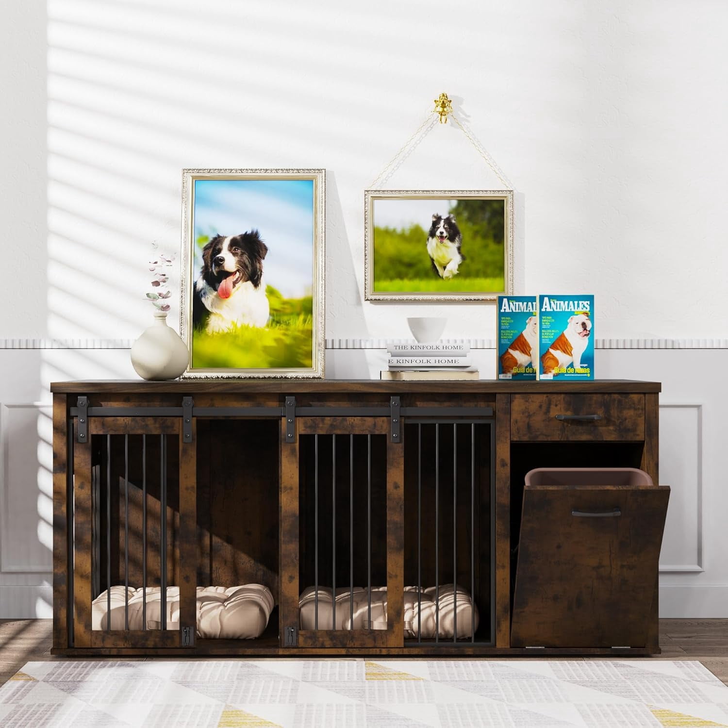 Large Dog Crate Furniture Large Breed,71 Inch Wooden Dog Crate with ...