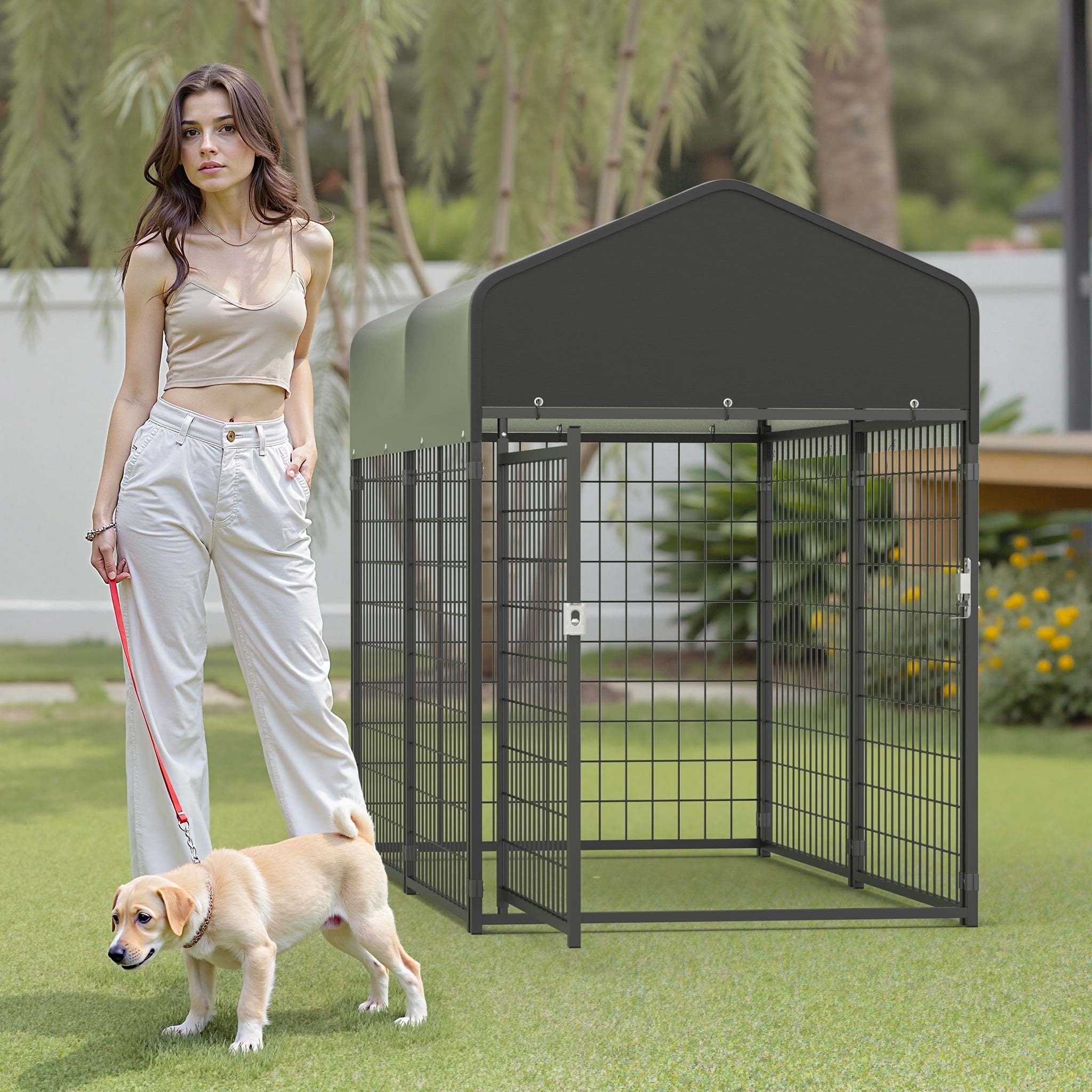 Large Dog Crate Heavy Duty Dog Kennel Outdoor Dog Playpen w/ Waterproof ...