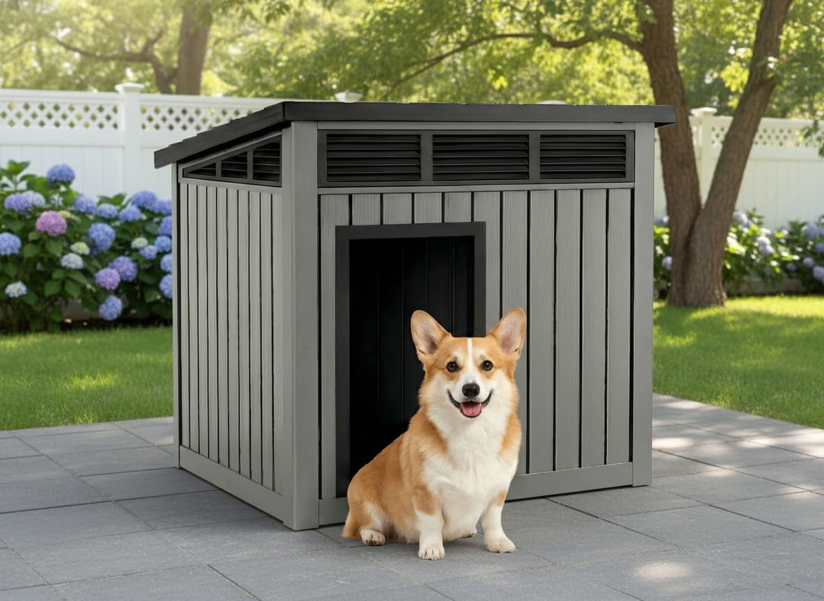 Large Dog House for Indoor & Outdoor Use Weatherproof Resin Shelter ...