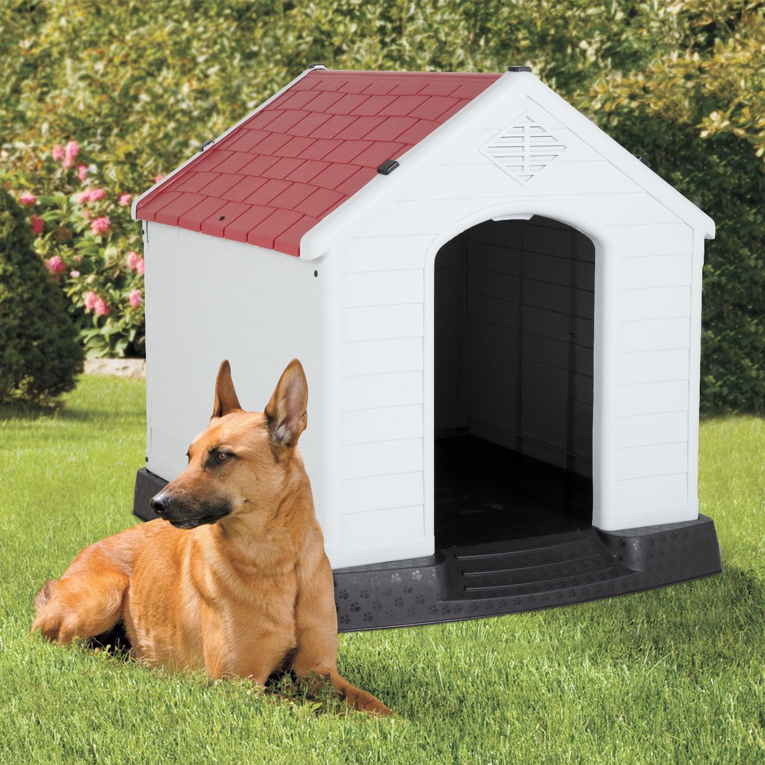 Large Dog House Plastic Dog Kennel Indoor Outdoor for Large Dogs, 39 ...