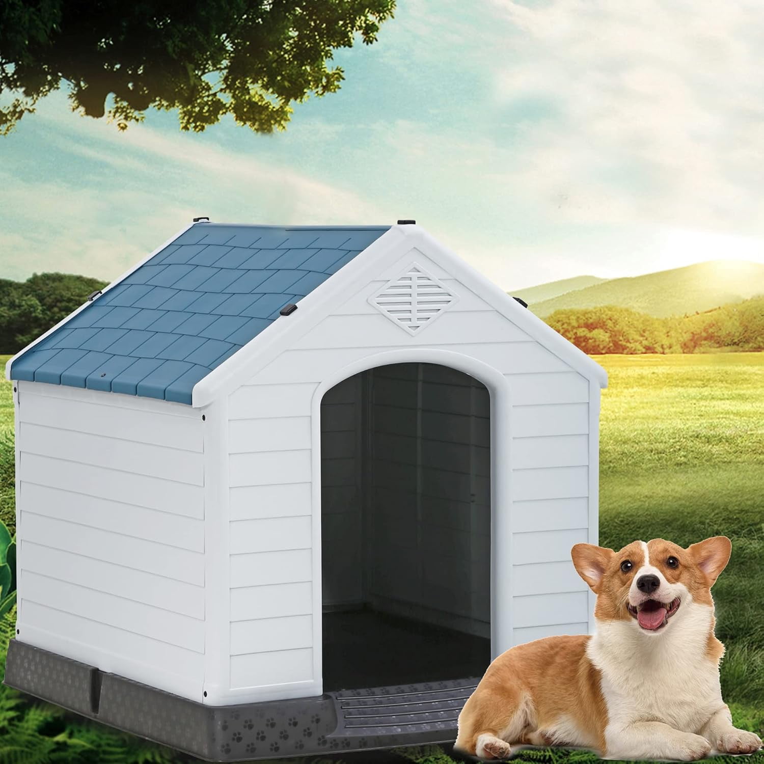 Large Dog House,Stable Waterproof Plastic Dog Kennel for Small Medium ...