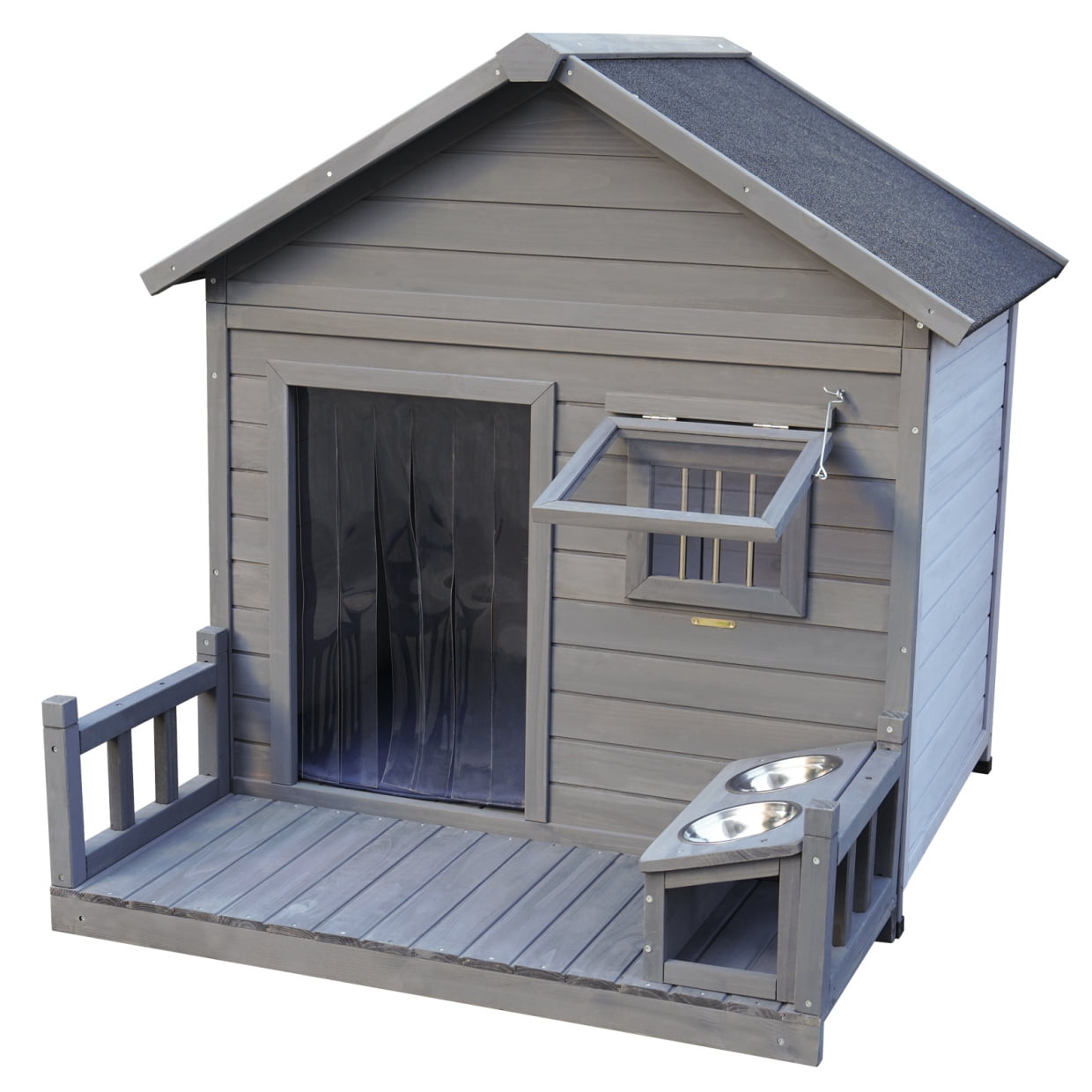 Large Dog House with Spacious Terrace & Weatherproof Solid Wood ...