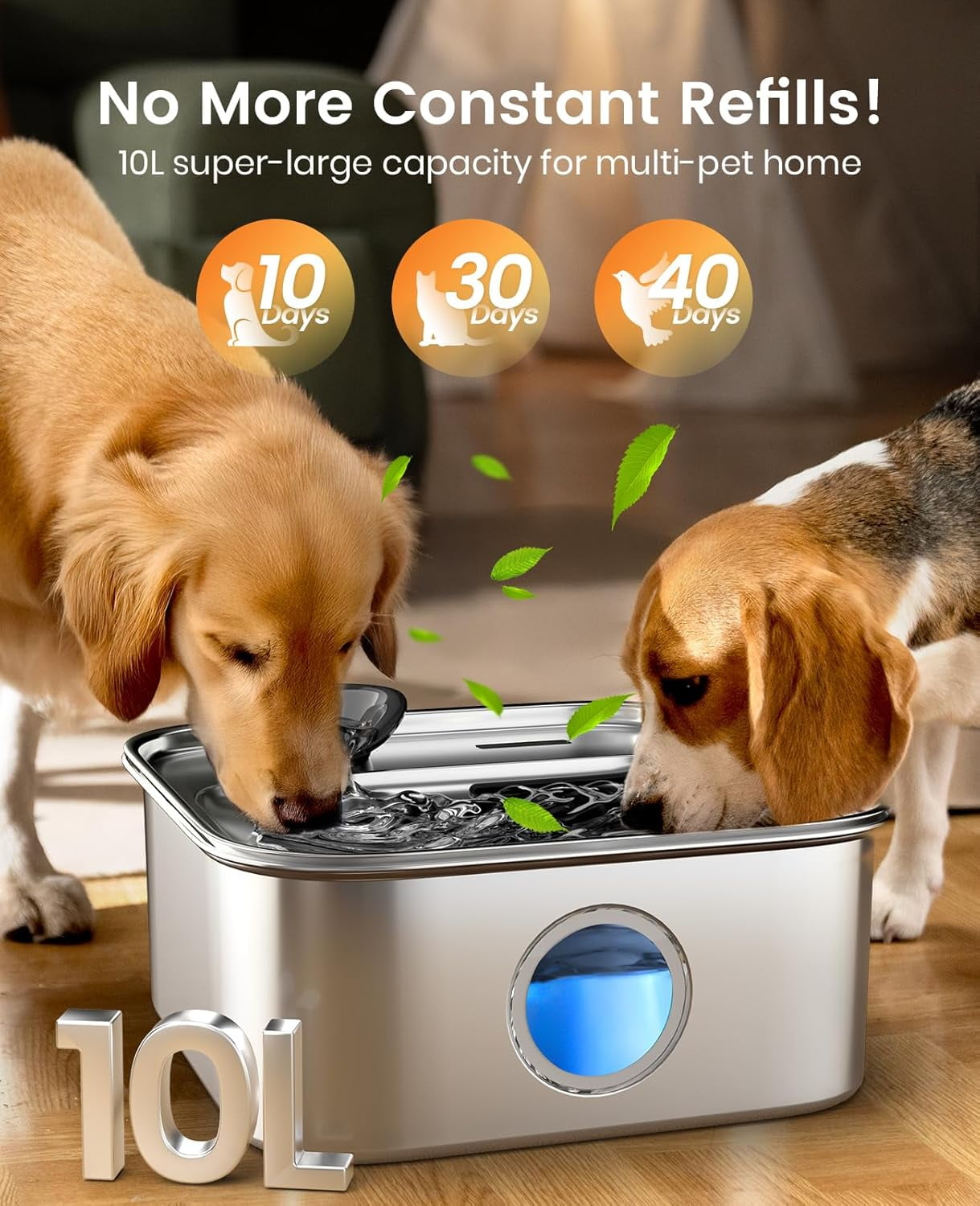 Large Dog Water Fountain 10L / 2.6 Gal, Ultra-Quiet Pet Water Bowl with ...