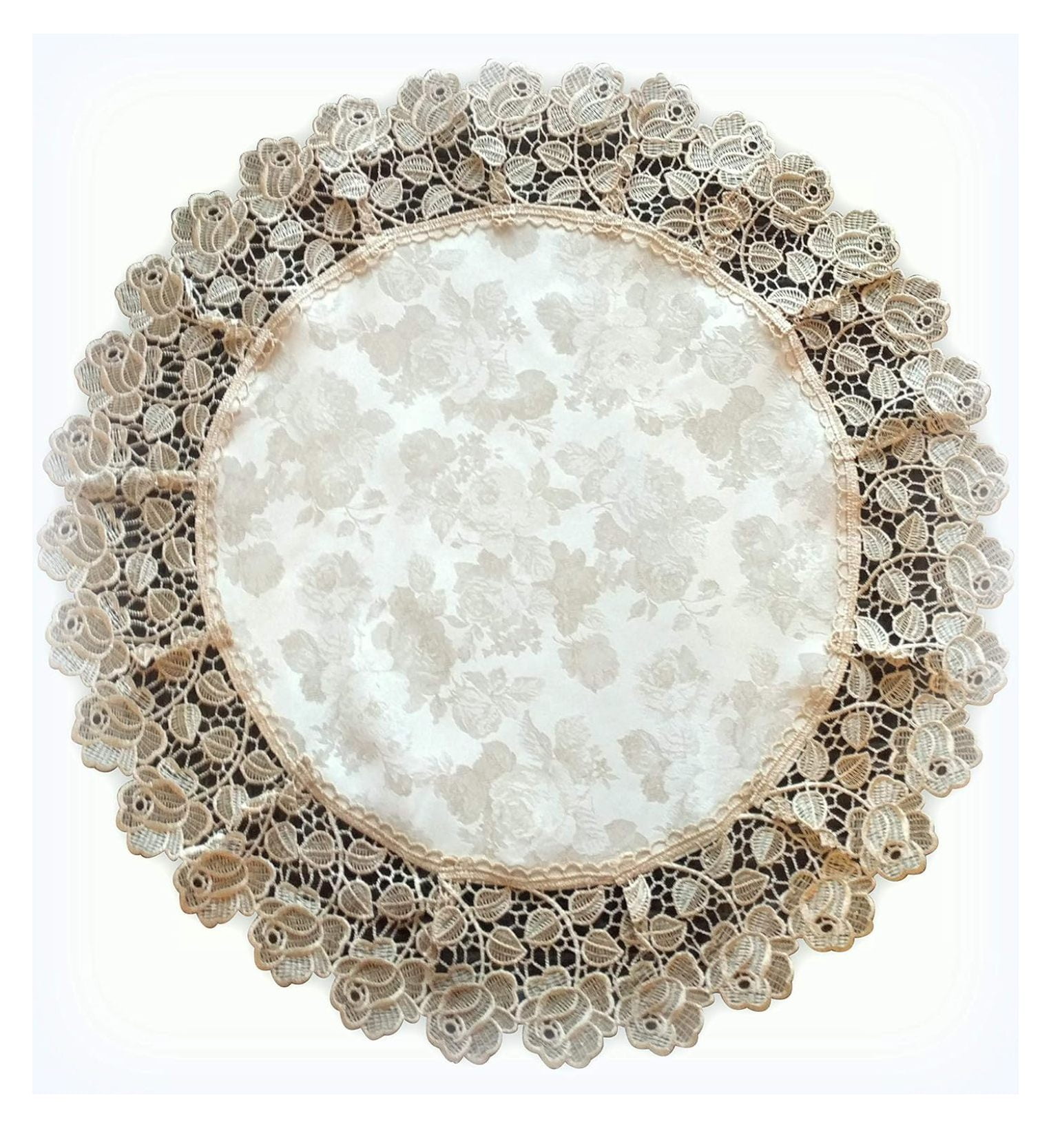 Large Doily Rose Lace Jacquard Champagne Color 24 inch Round Table ...