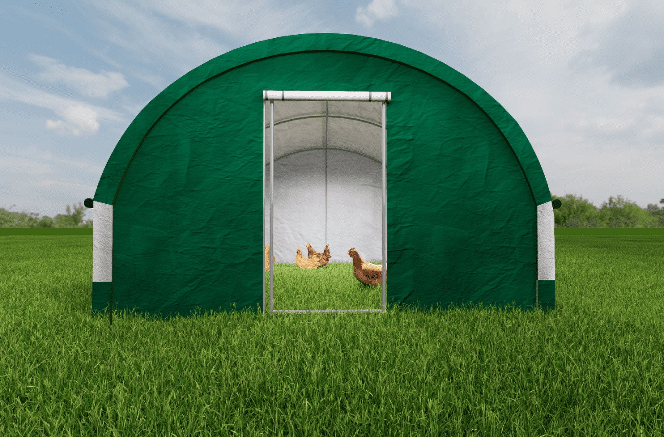 Large Dome-Shaped Metal Chicken Coop with Walk-In Run - All-Weather PE ...