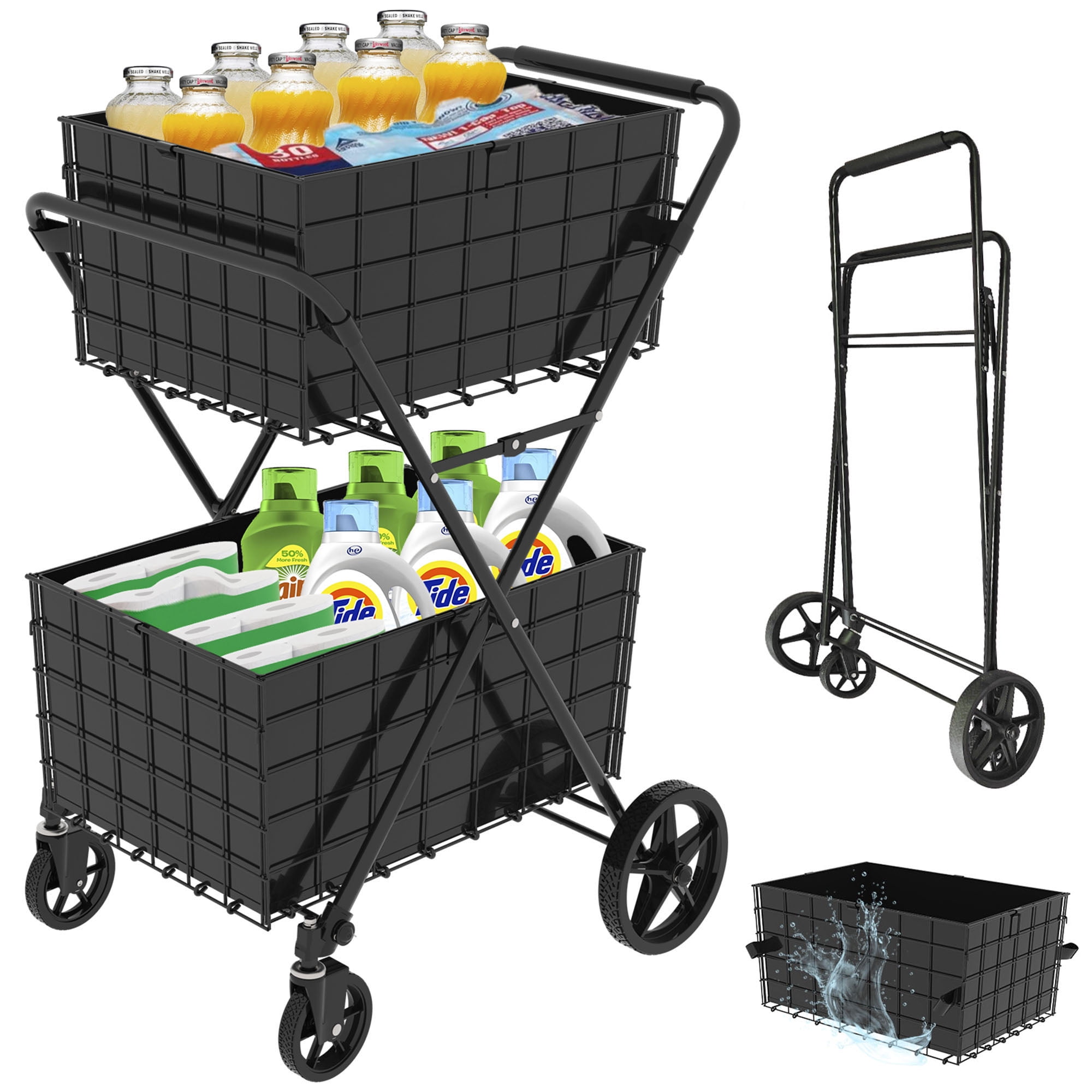 Large Double Basket Shopping Cart with Waterproof Liner, Extra Jumbo ...
