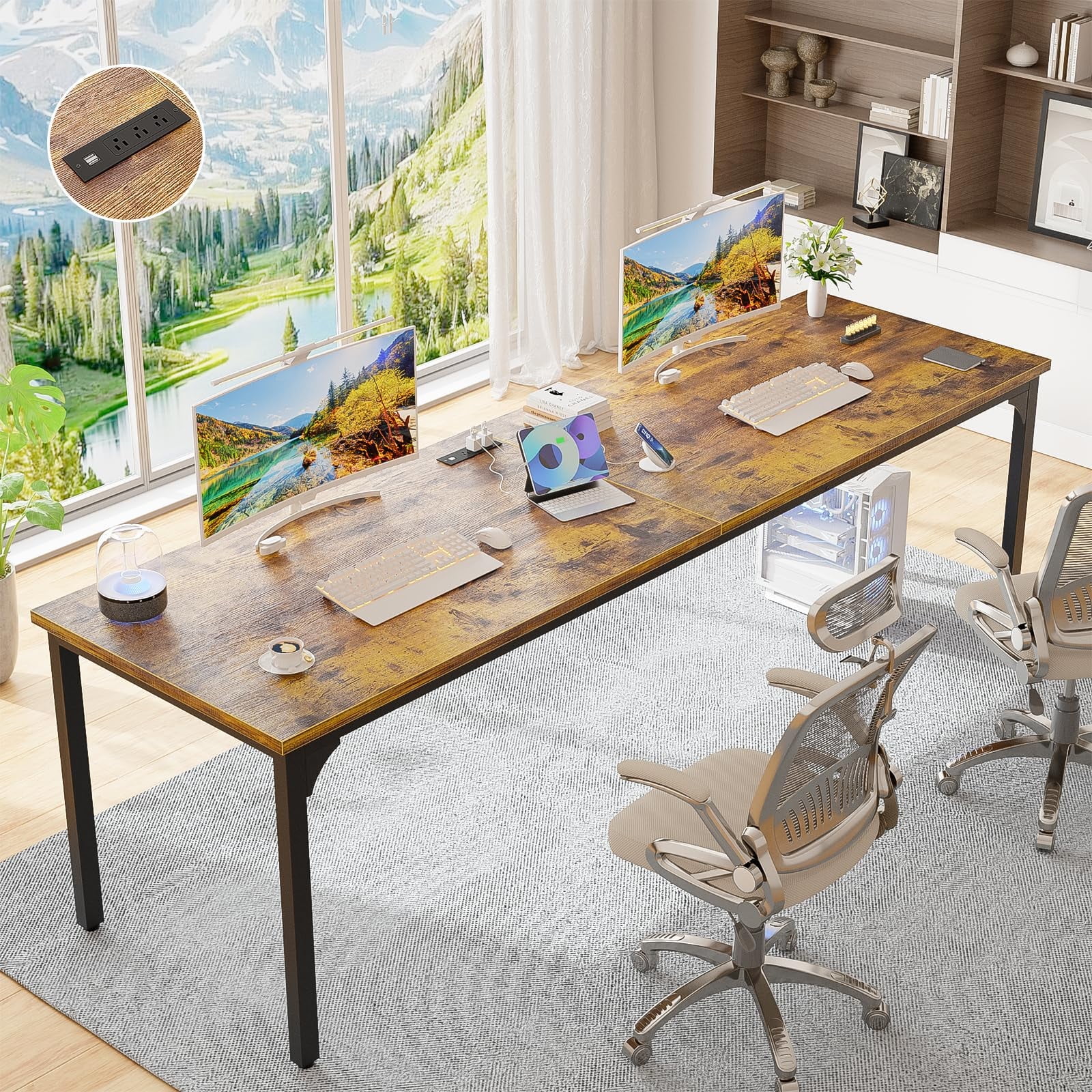 Large Double Desk with USB Ports and Outlets, 78.7 Inch Modern Office ...