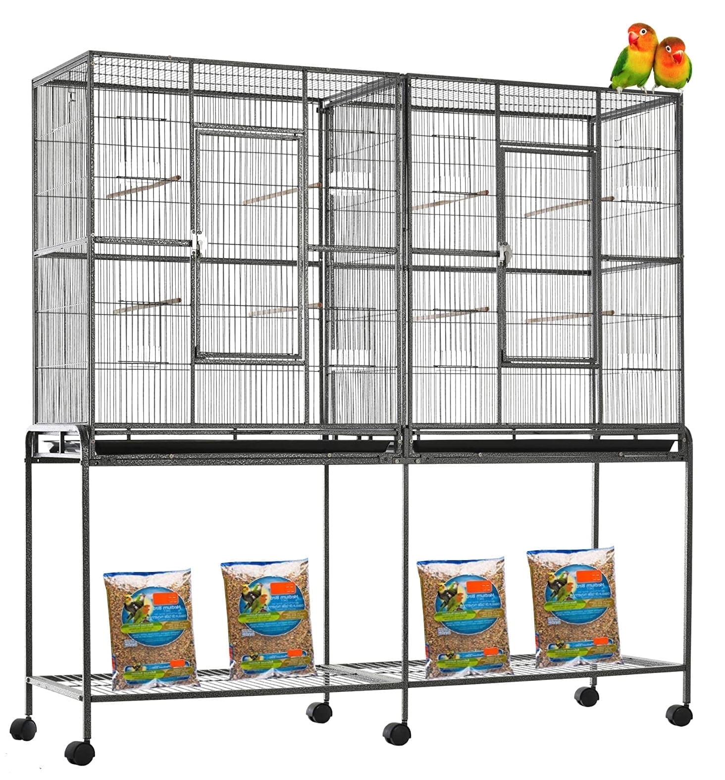 Large Double Flight Bird Cage with Divider, Nest Doors & Wheels for ...