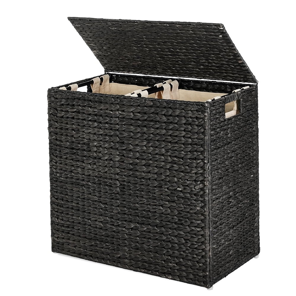 Large Double Laundry Hamper with Lid, Handwoven Water Hyacinth, 2 ...