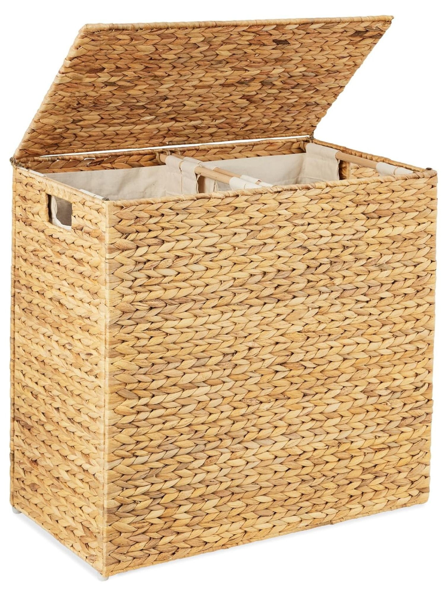 Large Double Laundry Hamper with Lid, Natural Handwoven Water Hyacinth ...