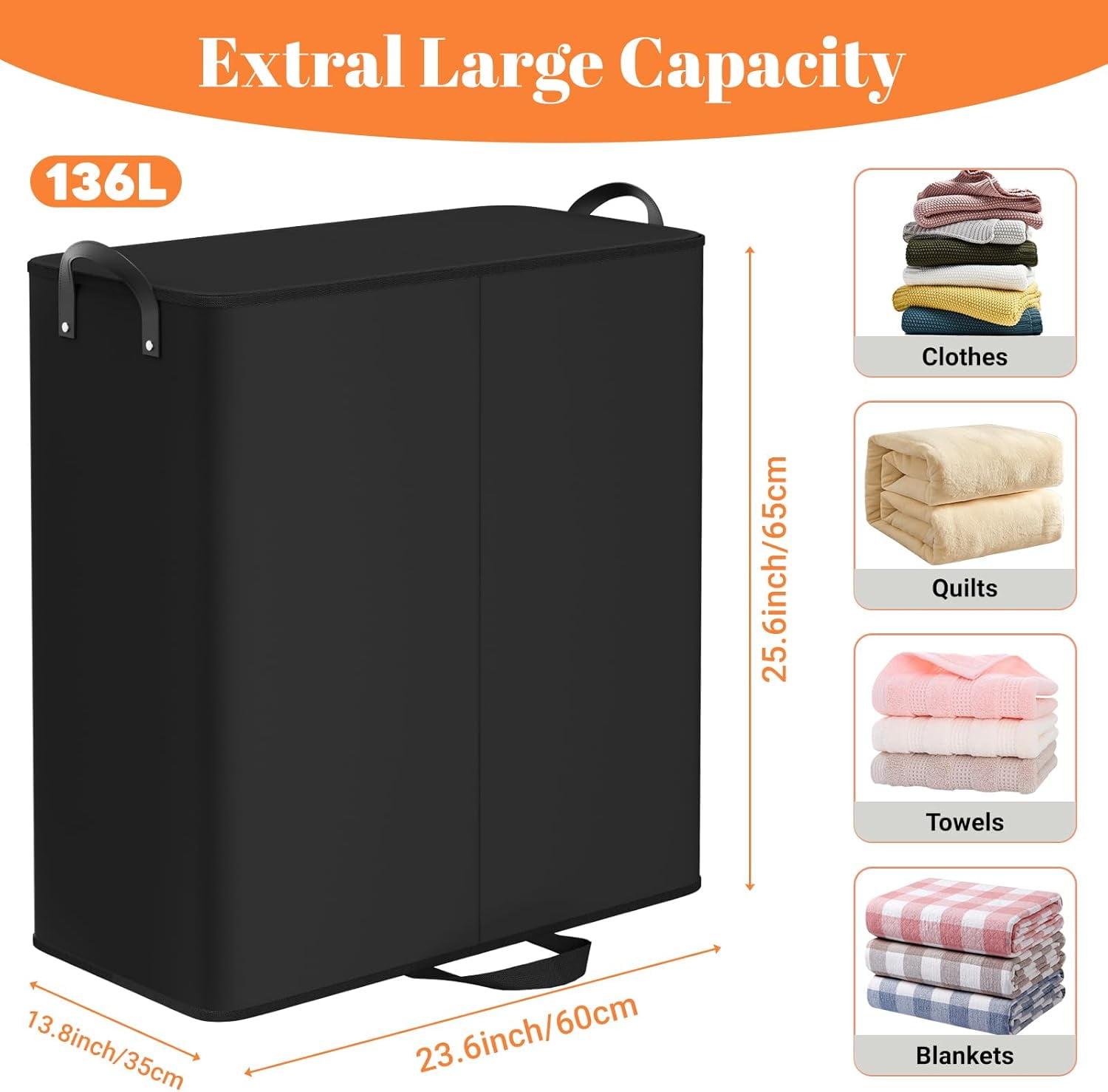 Large Double Laundry Hamper with Lid, Removable Bags & Reinforced ...