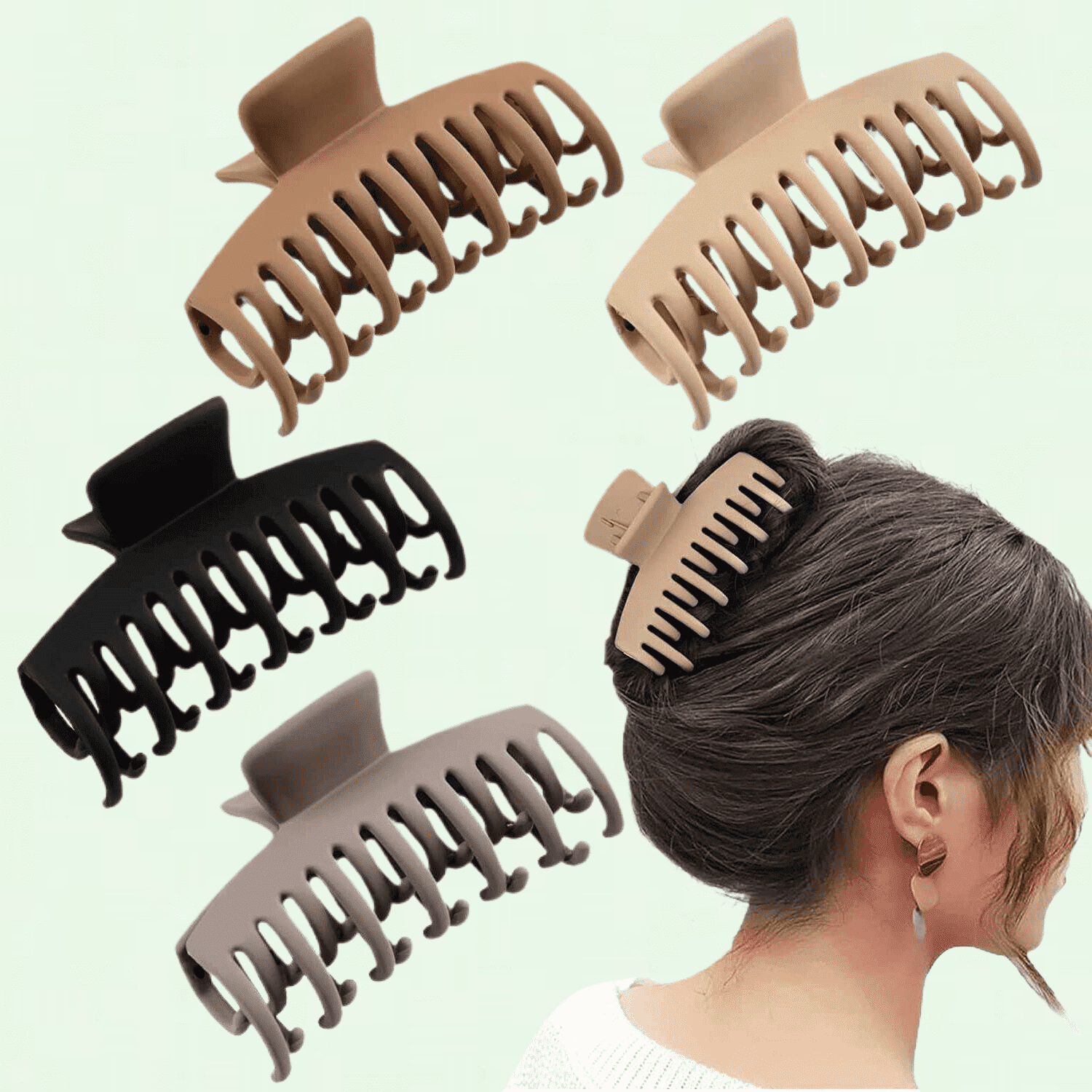 Large Double Row Teeth Hair Claw Clips, 4-Pack, Matte Hair Accessories ...