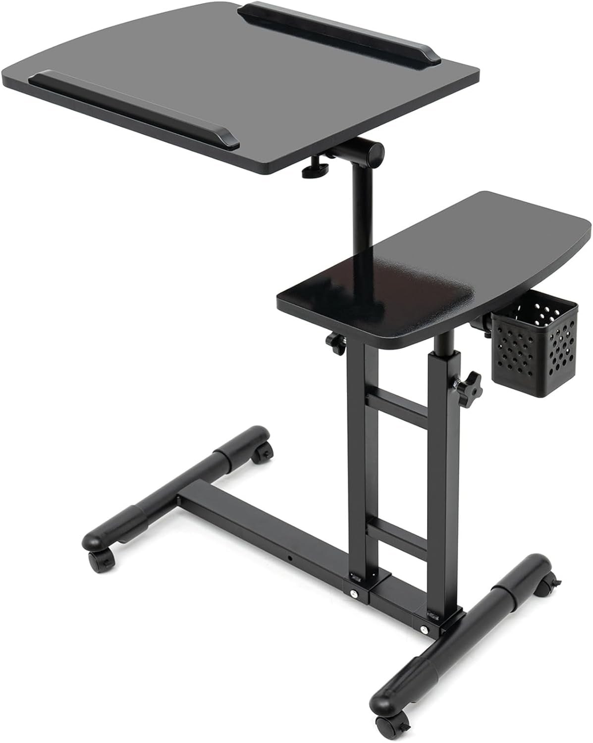Large Double Tier Steel Rolling Workstation Table with Mute Wheel Adjustable Height Tattoo Tray ...
