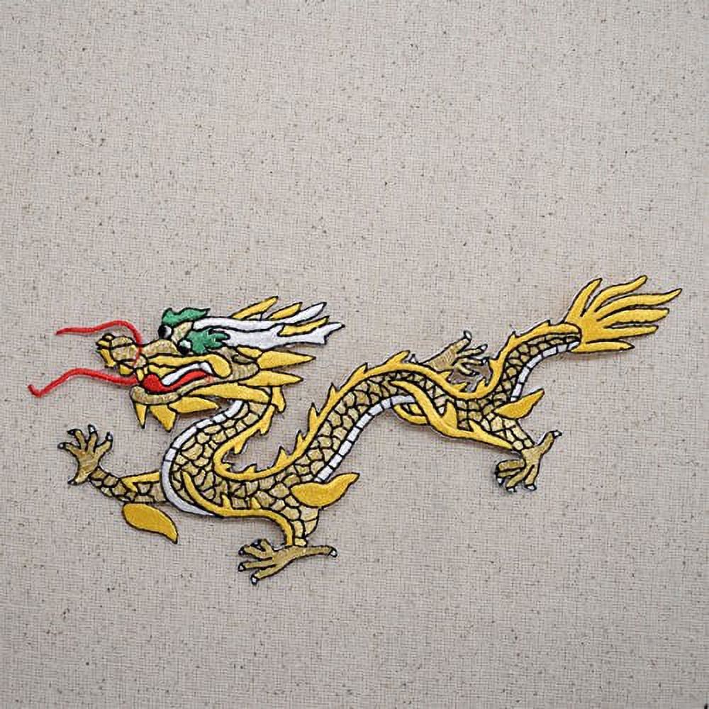 Large - Dragon - Facing Left - Yellow/Gold - Iron on Applique ...